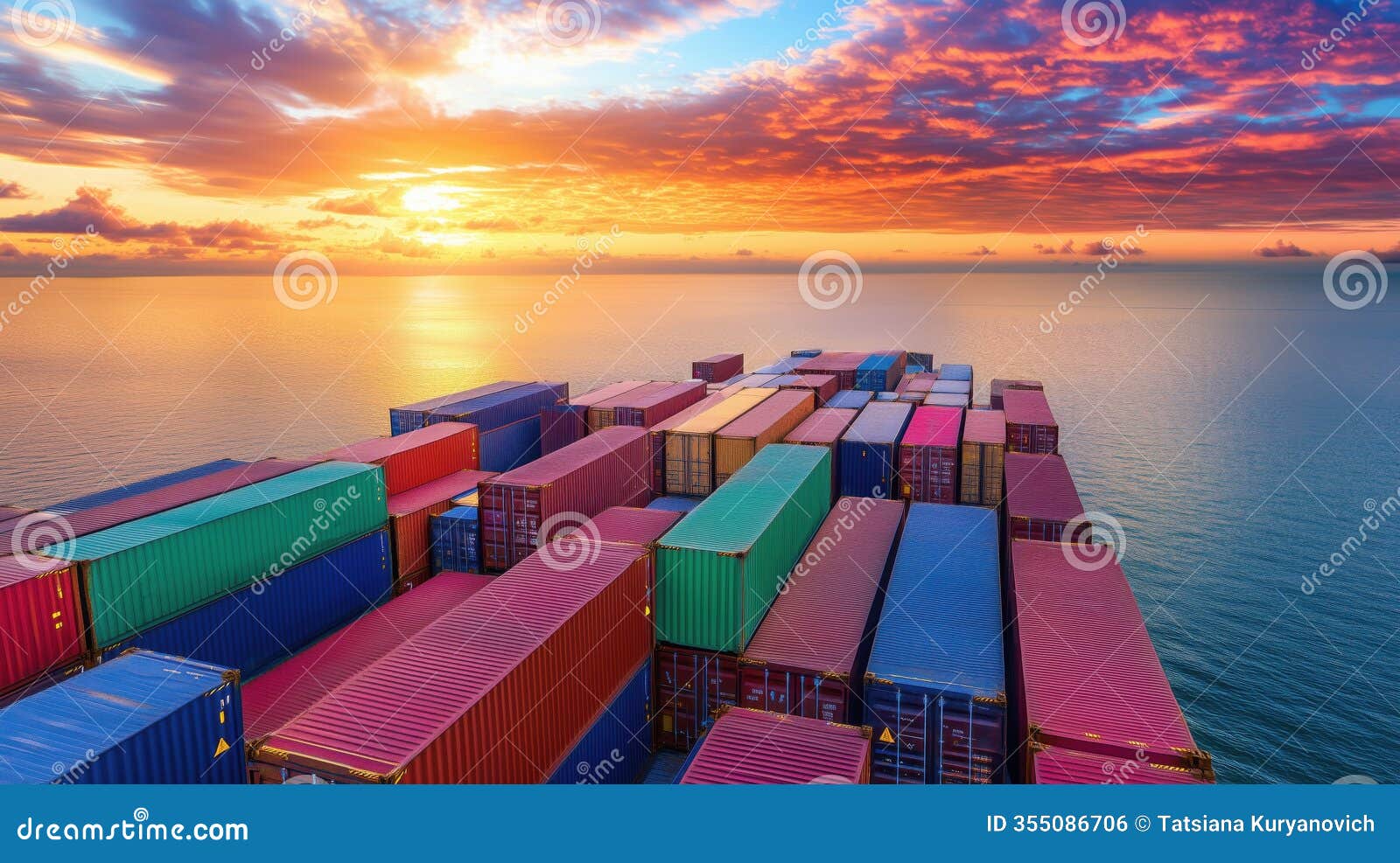 Colorful Shipping Containers at Sunset Over Ocean Stock Photo - Image ...