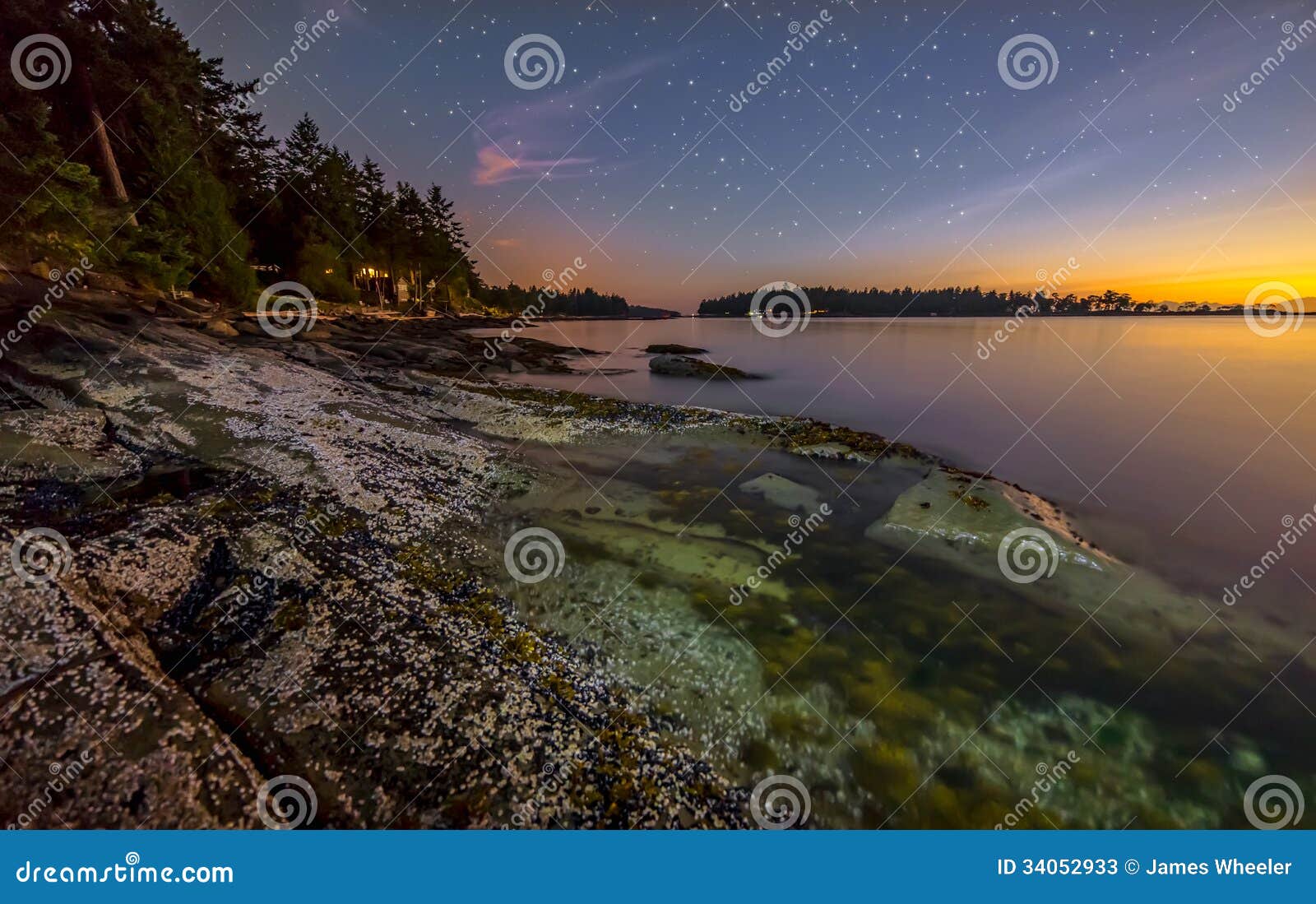 Colorful Shore at Night with Stars Stock Image - Image of colorful ...
