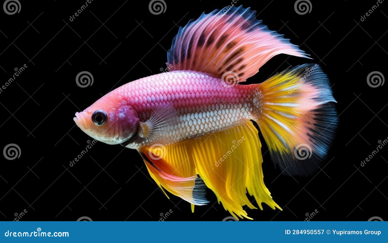 A Colorful Siamese Fighting Fish Swims Gracefully in Blue Water ...