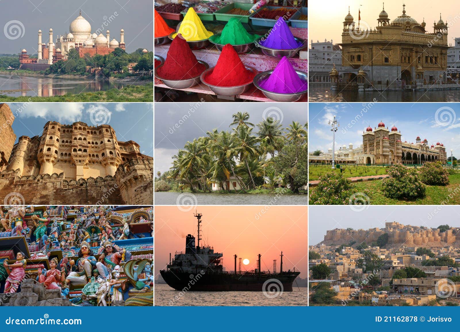 Colorful Sights of India in a Collage Stock Photo - Image of boat ...