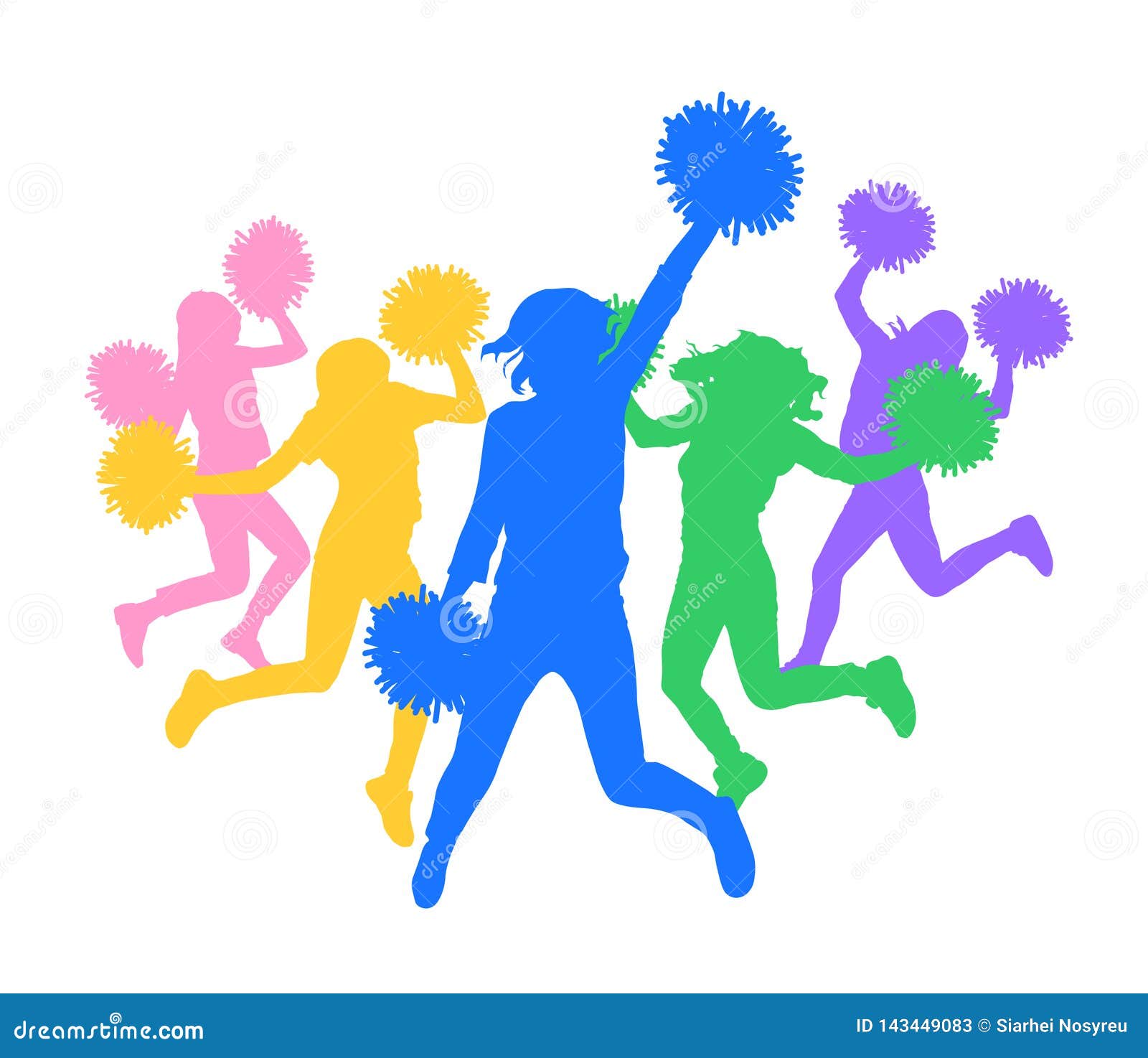 Colorful Silhouette of Cheerleaders Dancing Fans.Vector Illustration ...