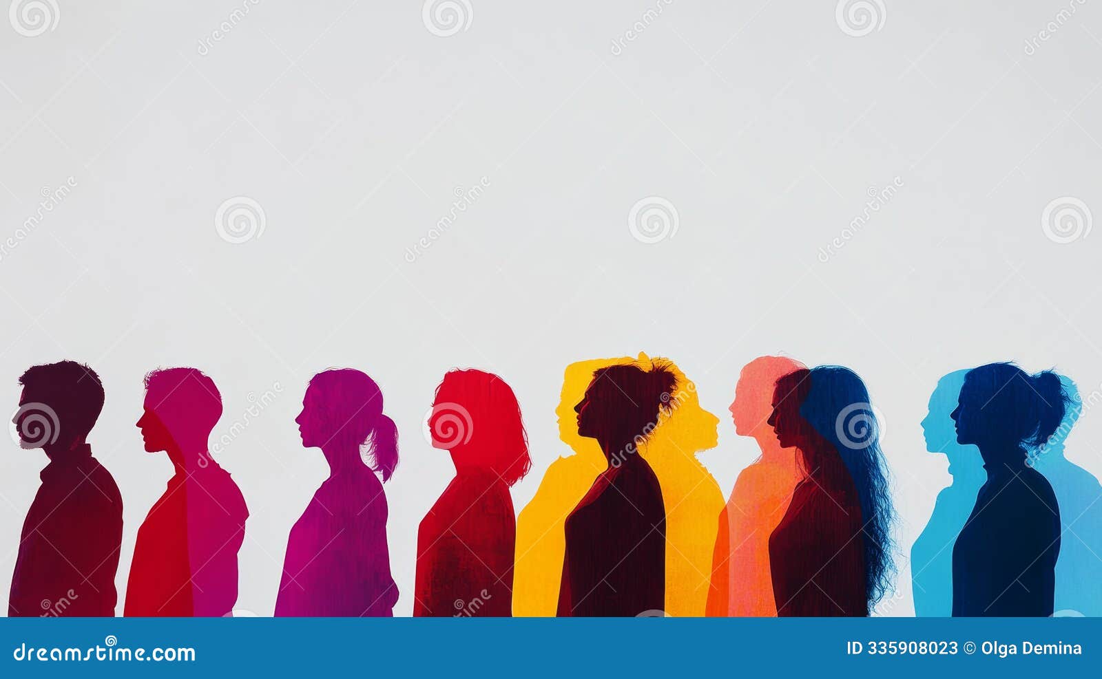 Colorful Silhouette Group of People in Profile Facing the Same ...