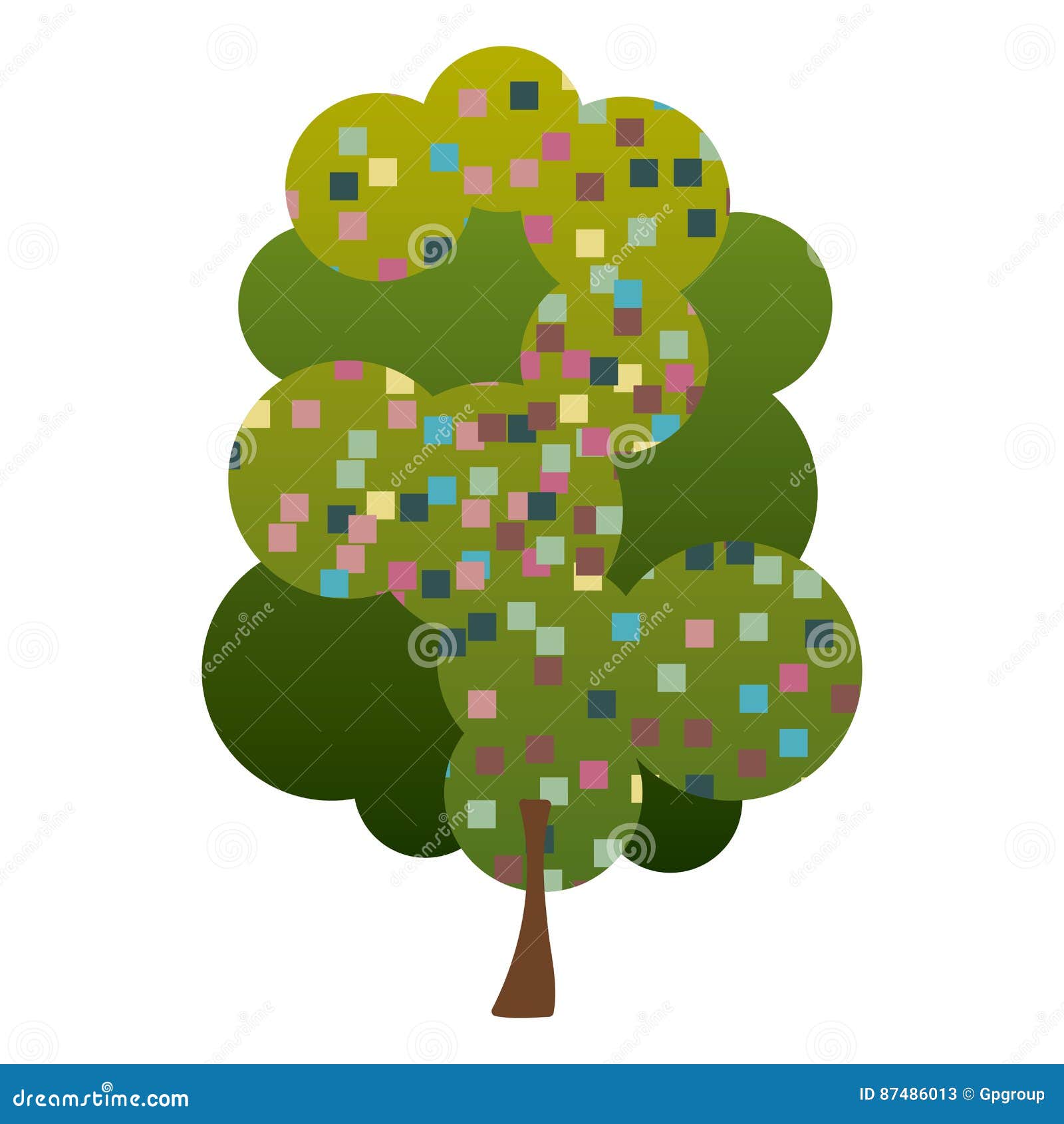 Colorful Silhouette Leafy Tree with Pixels Square Stock Illustration ...