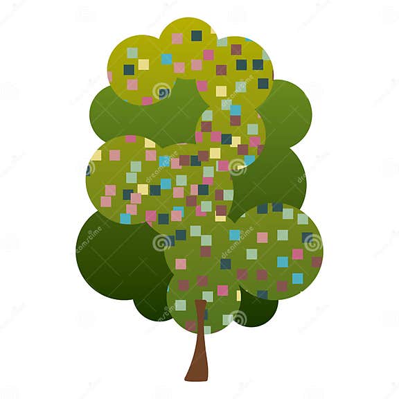 Colorful Silhouette Leafy Tree with Pixels Square Stock Illustration ...