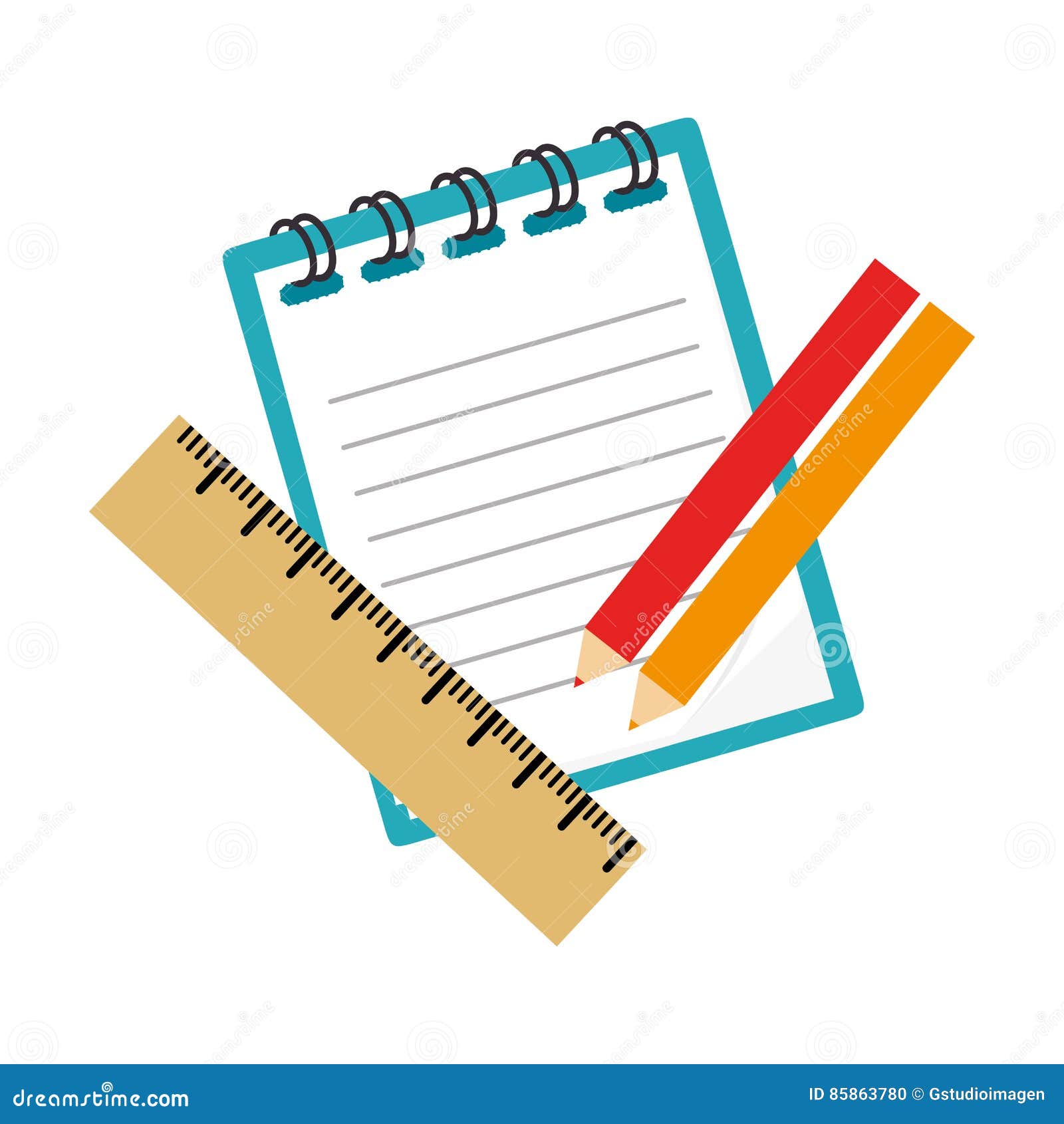 Colorful Silhouette with Notebook and Pencils and Ruler Stock Vector ...