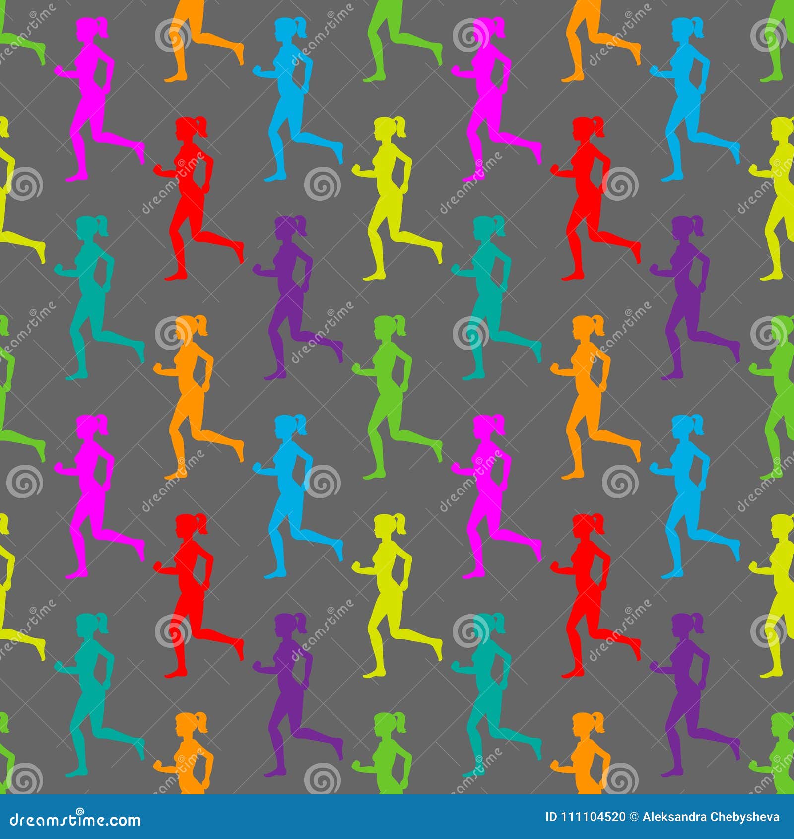 Colorful Silhouette of a Running Girl. Seamless Pattern Stock ...