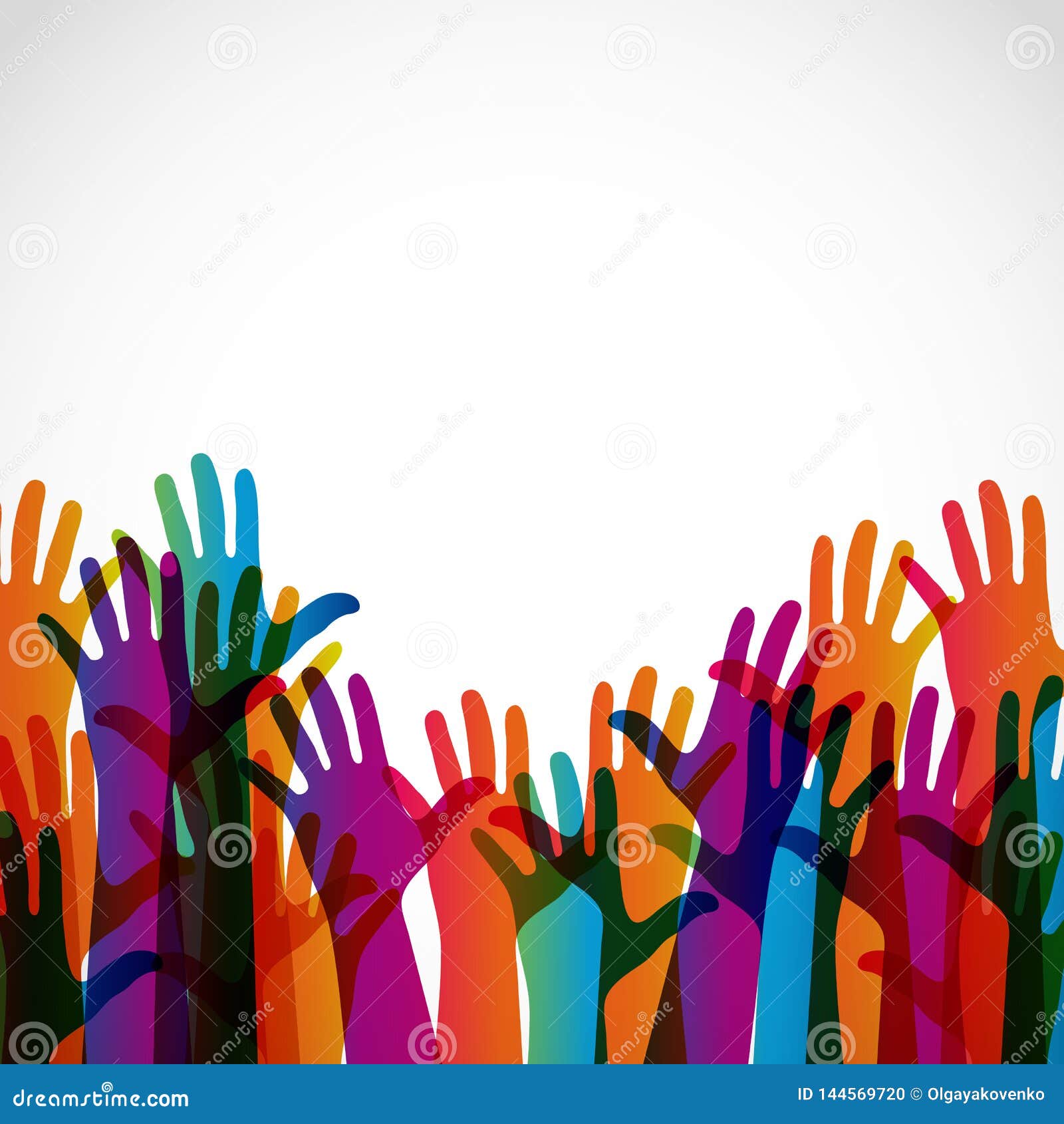 Colorful Silhouettes Hands Up on a Light Background. Stock Vector ...