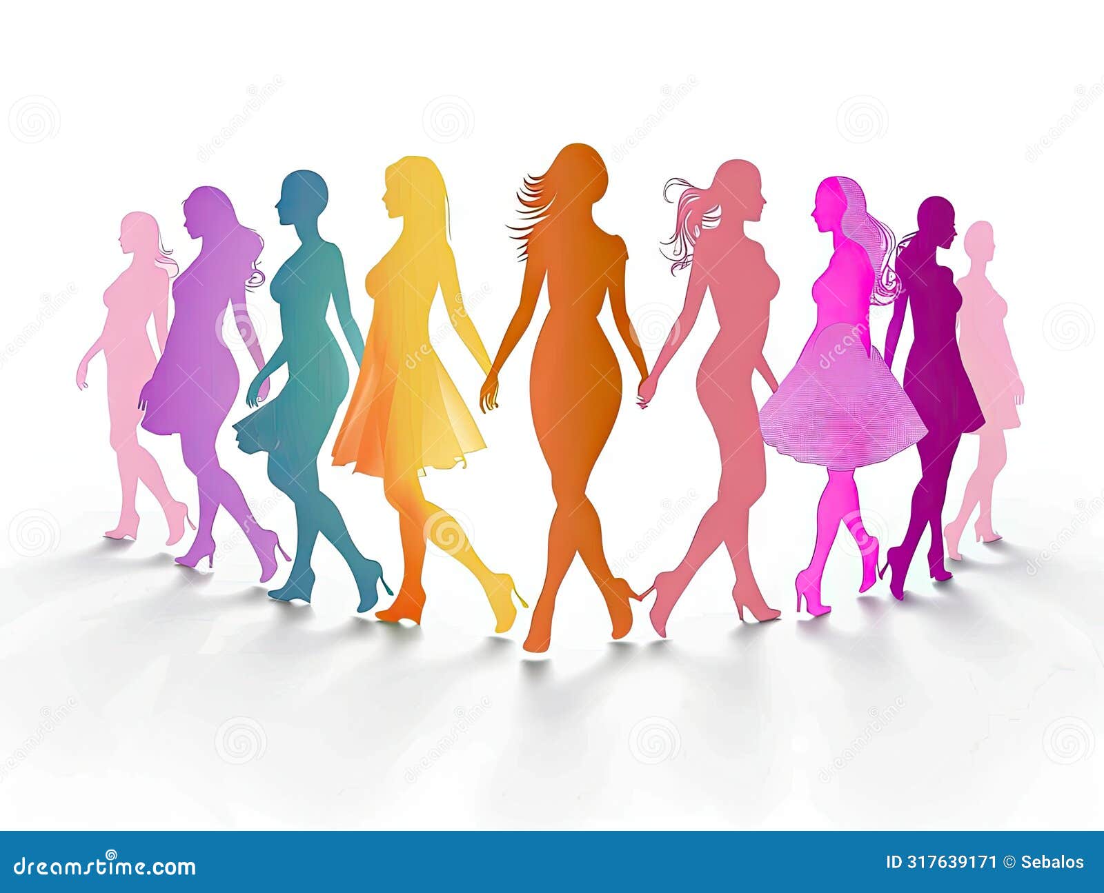 Colorful Silhouettes of Women Dancing in Unity Stock Illustration ...