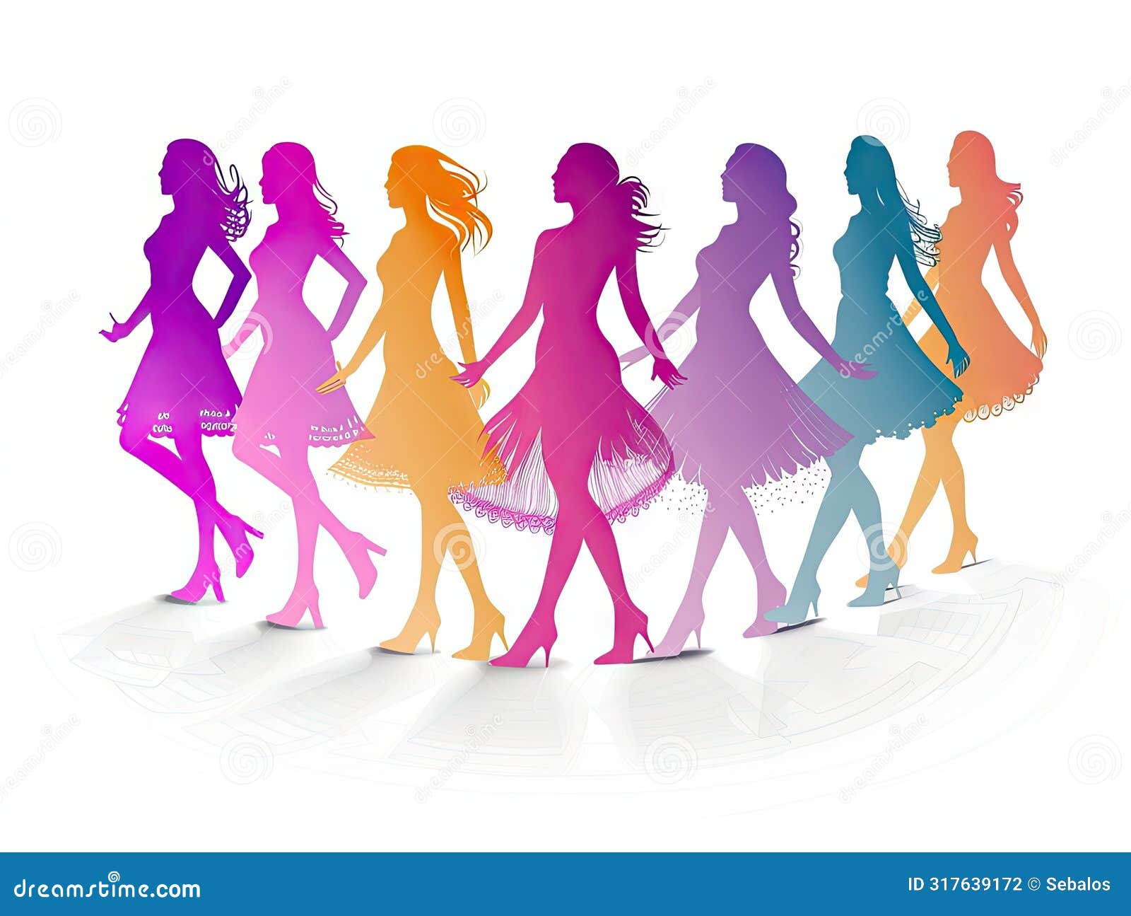 Colorful Silhouettes of Women Dancing in Unity Stock Illustration ...