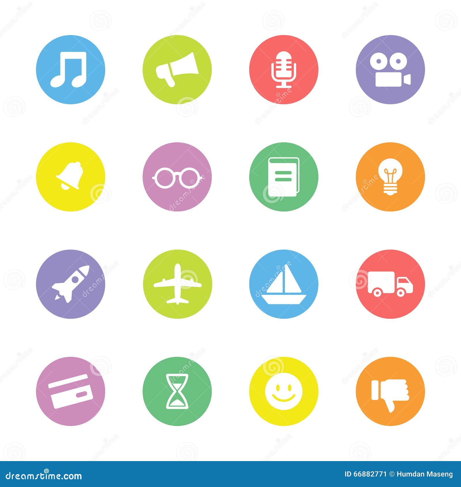Colorful Flat Transport and Miscellaneous Icon Set on Circle Stock ...