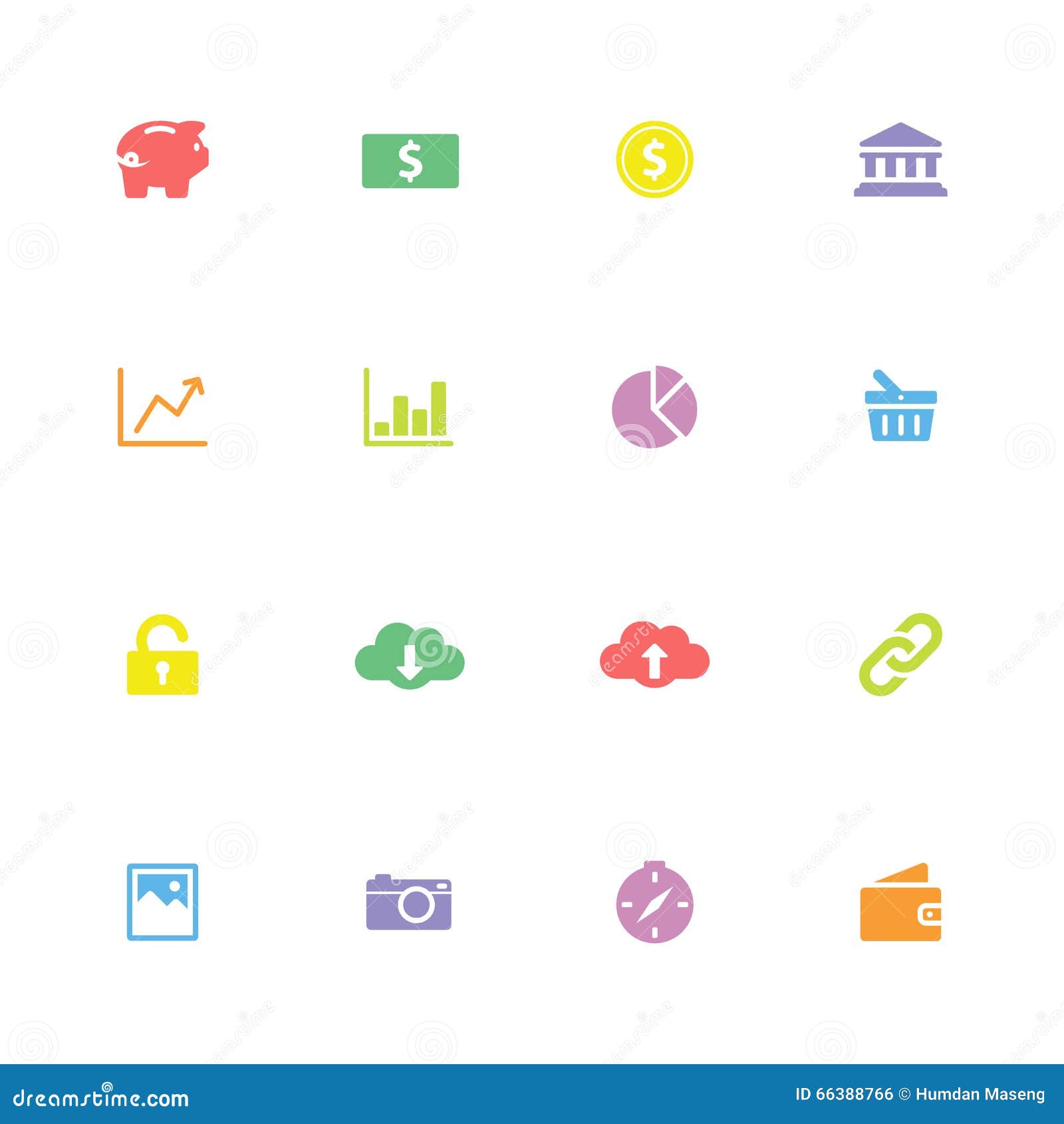 Colorful Simple Flat Finance and Technology Icon Set Stock Vector ...