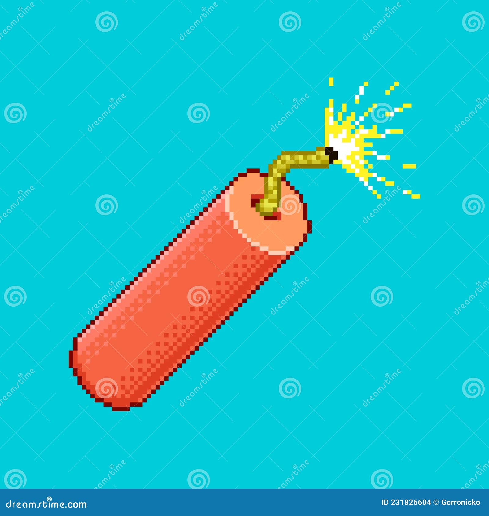 Simple Flat Pixel Art Illustration of Cartoon Red Burning Stick of ...