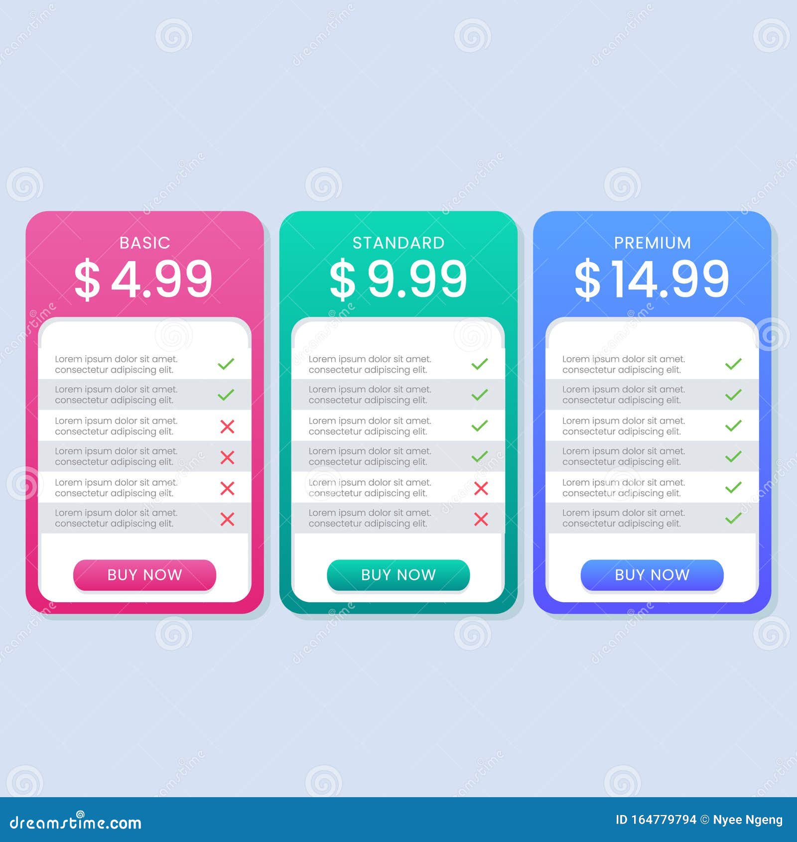 Colorful Simple Pricing Table Plan for Website Vector Stock Vector ...