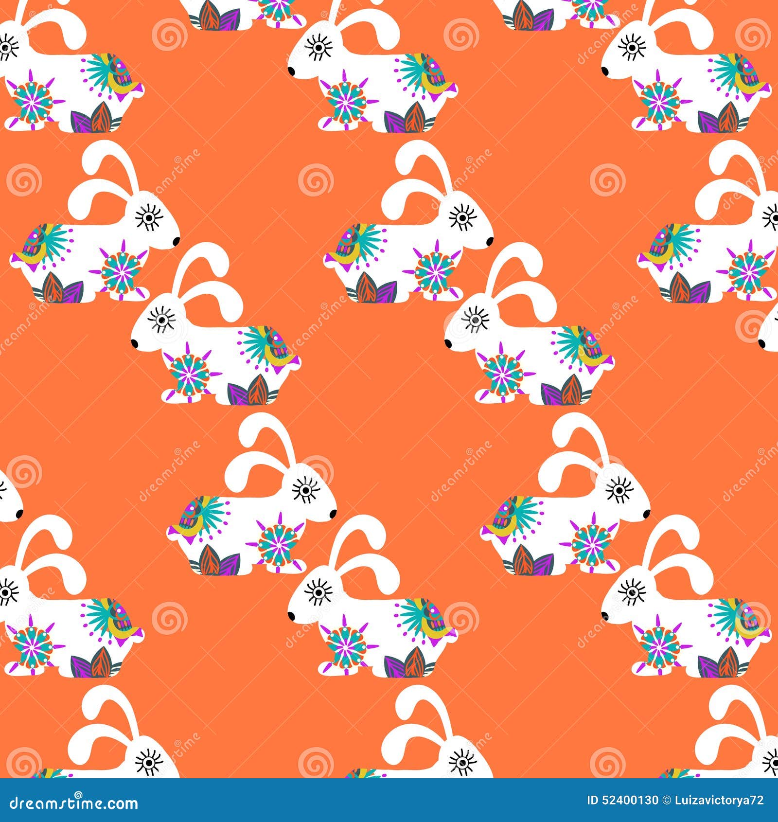 Colorful Simple Rabbits Seamless Retro Pattern , Vector Stock Vector ...