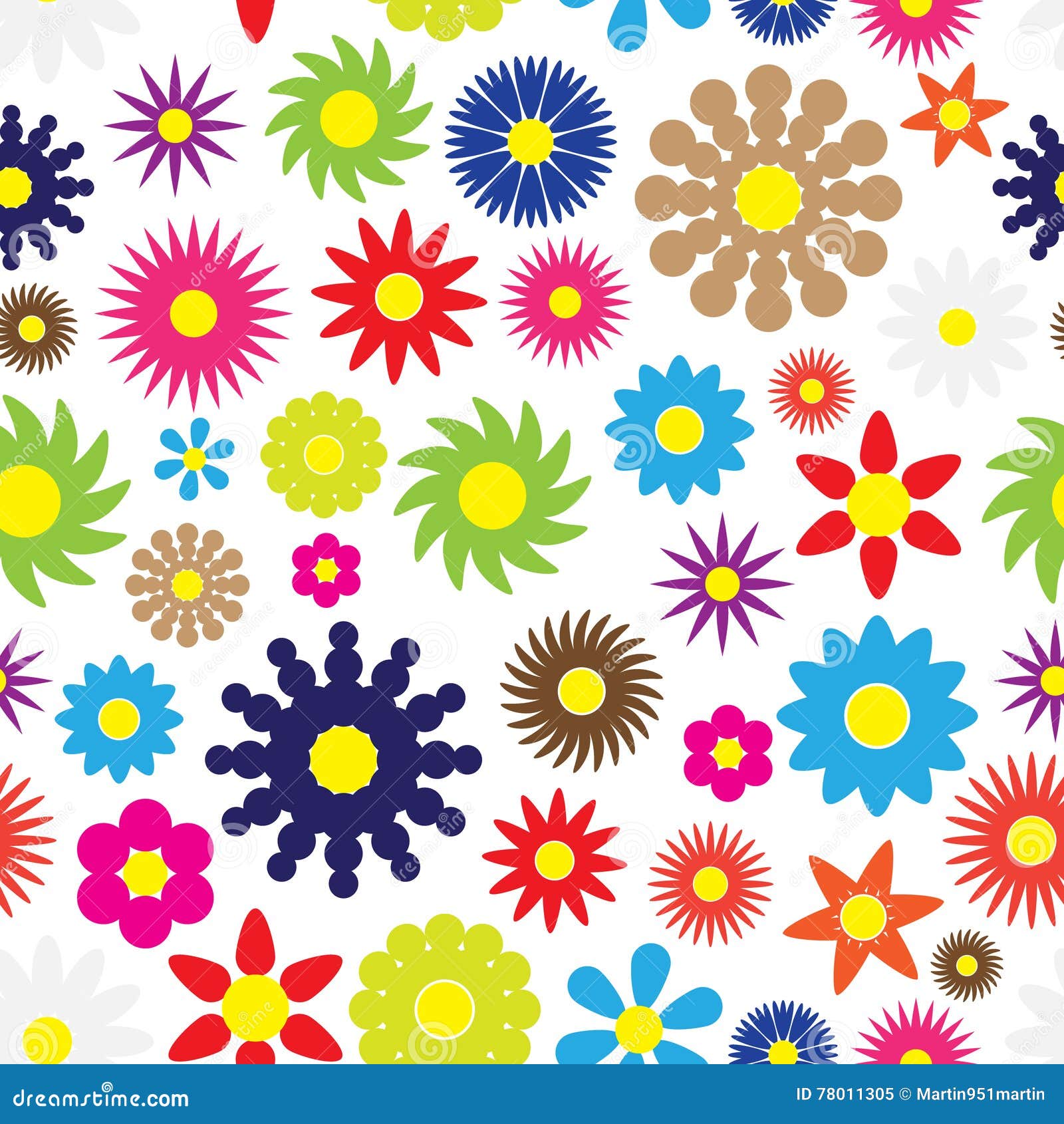 Colorful Simple Retro Small Flowers Seamless White Pattern Eps10 Stock ...
