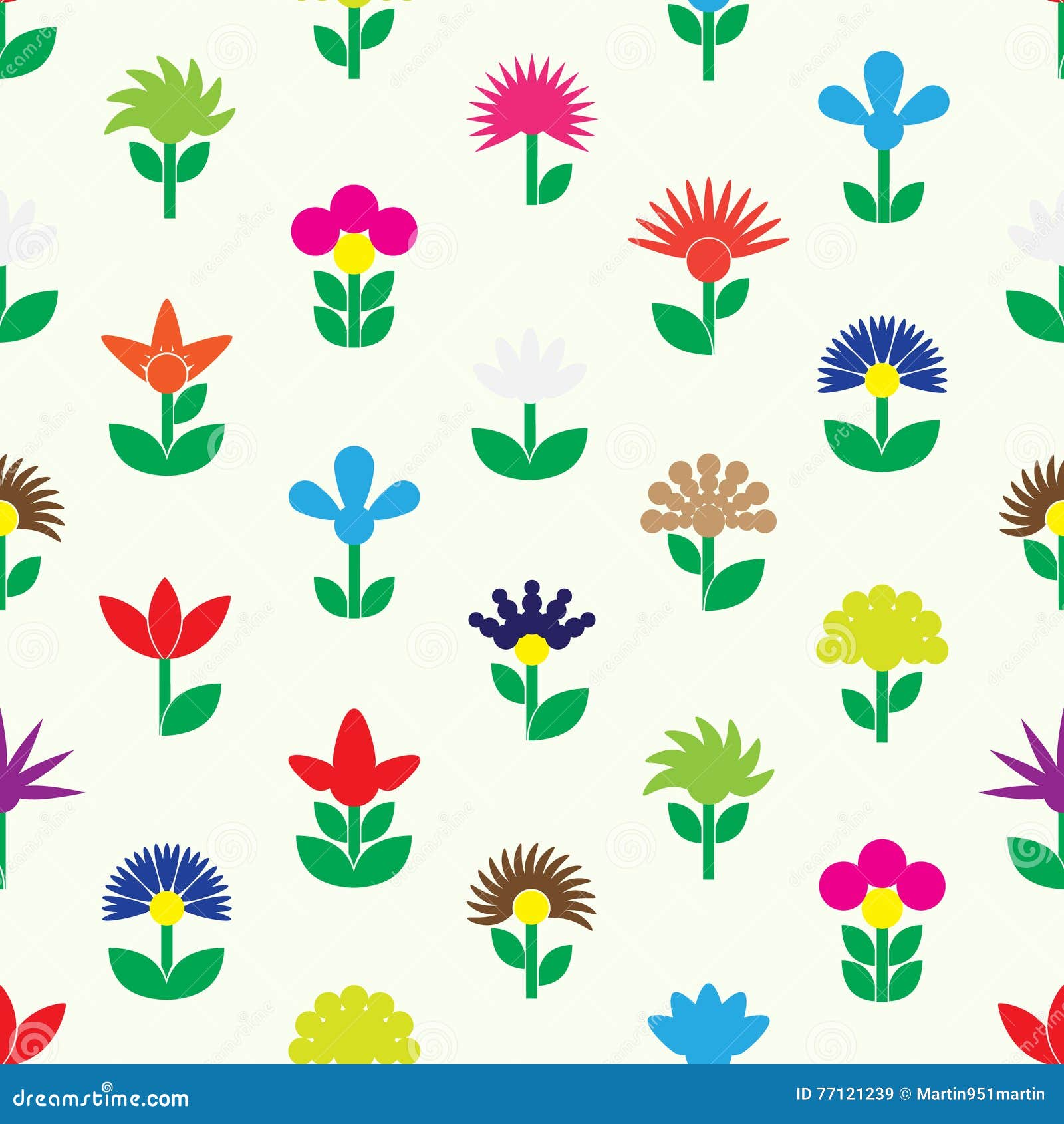 Colorful Simple Retro Small Flowers Set of Icons Seamless Pattern Eps10 ...