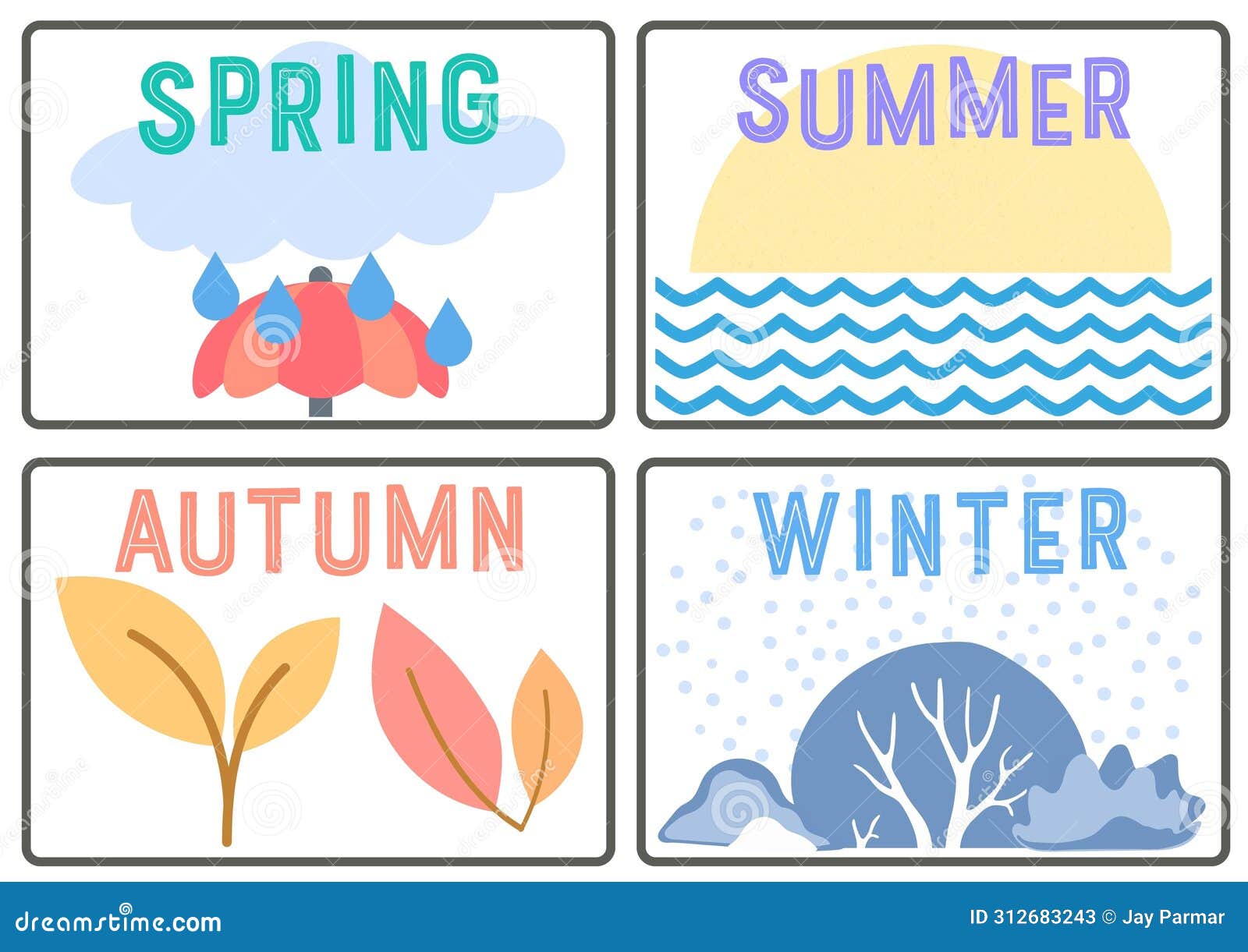 Colorful Simple Seasons Education Flashcards - 1 Stock Illustration ...