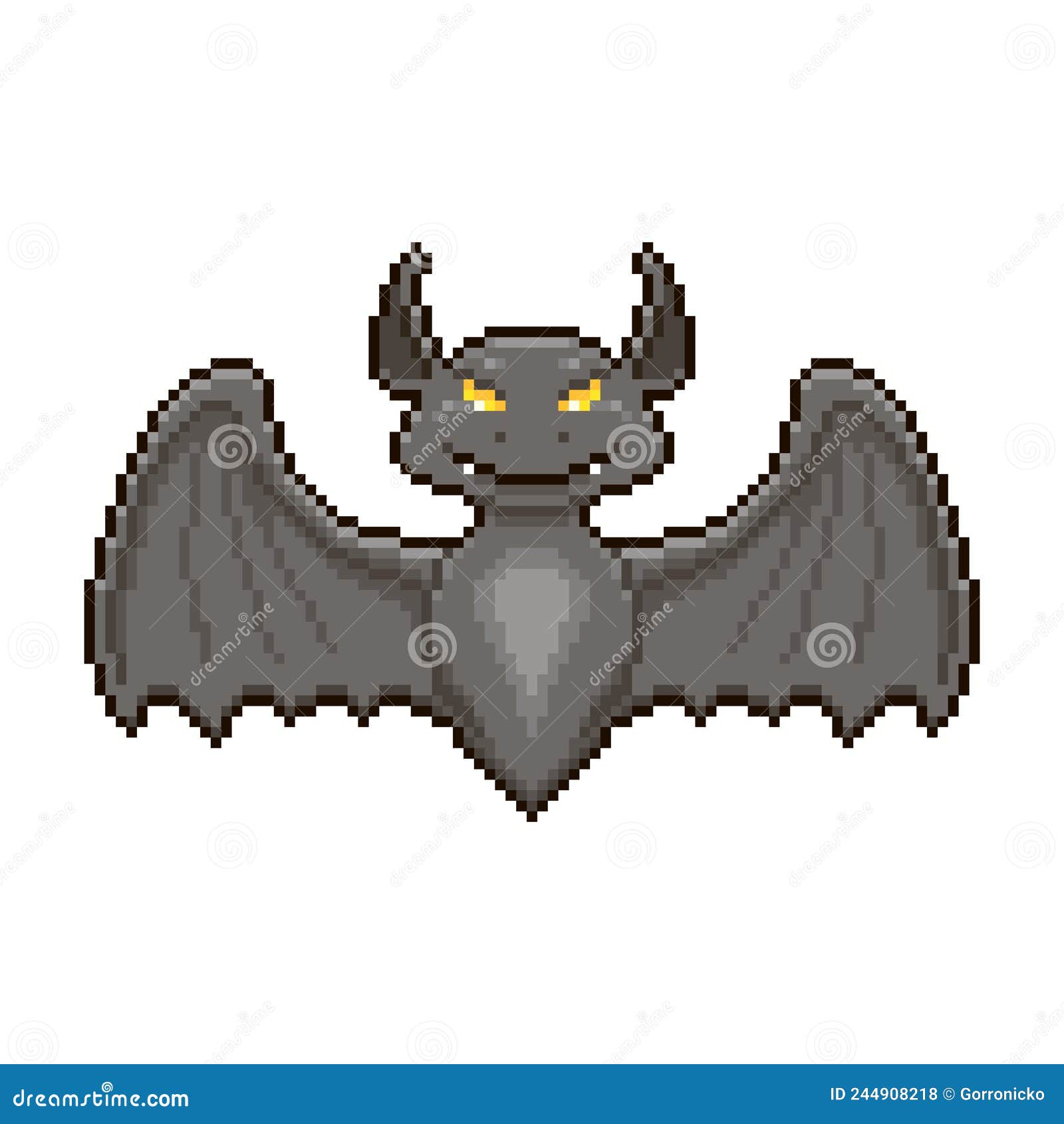 Simple Vector Flat Pixel Art Illustration of Soaring Black Vampire Bat ...