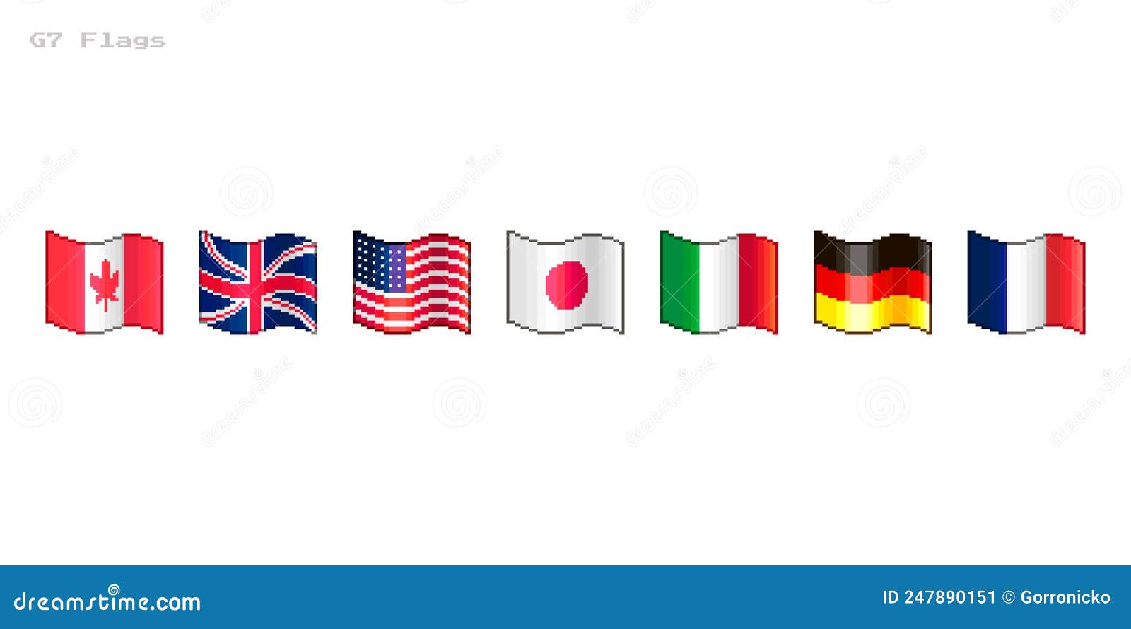 Simple Vector Flat Pixel Art Set of Flowing Flags of Great Seven ...
