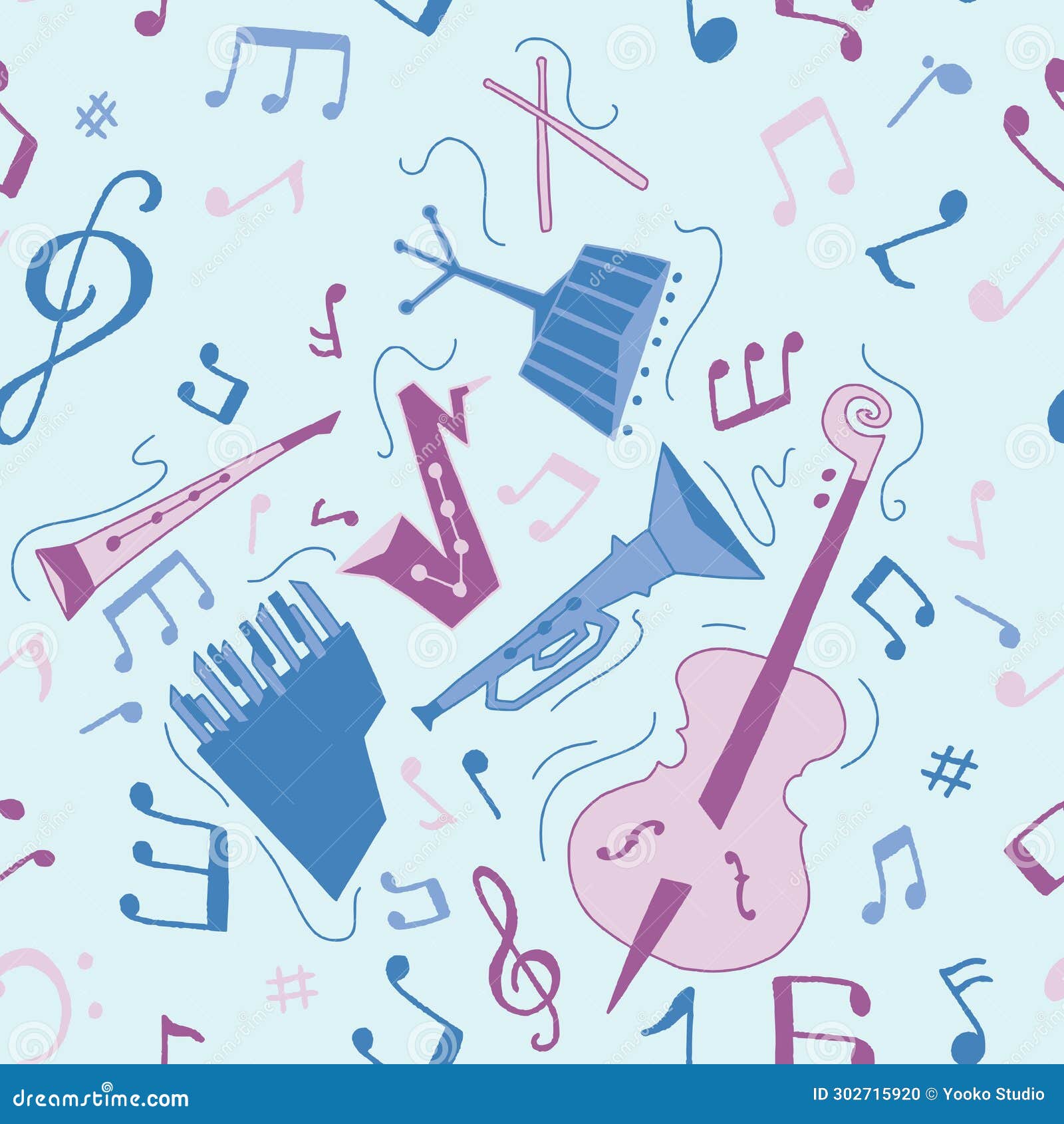 Colorful Simple Vector Illustration of Jazz Music Instruments Seamless ...