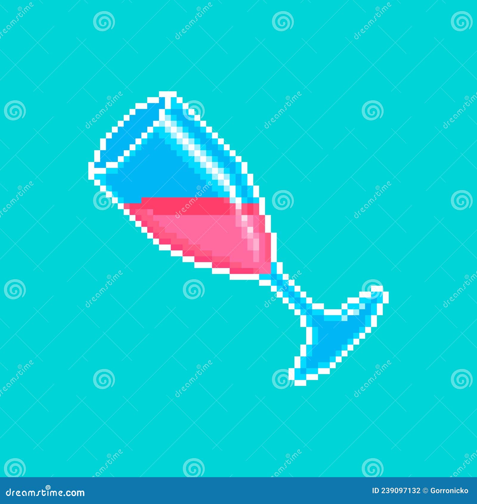 Simple Vector Pixel Art Illustration of Tilted Wine Glass with Wine ...