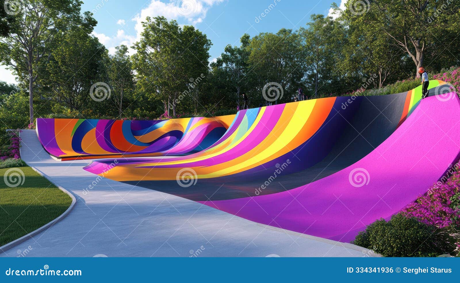 A Colorful Skate Park with a Rainbow Colored Ramp in the Middle, AI ...