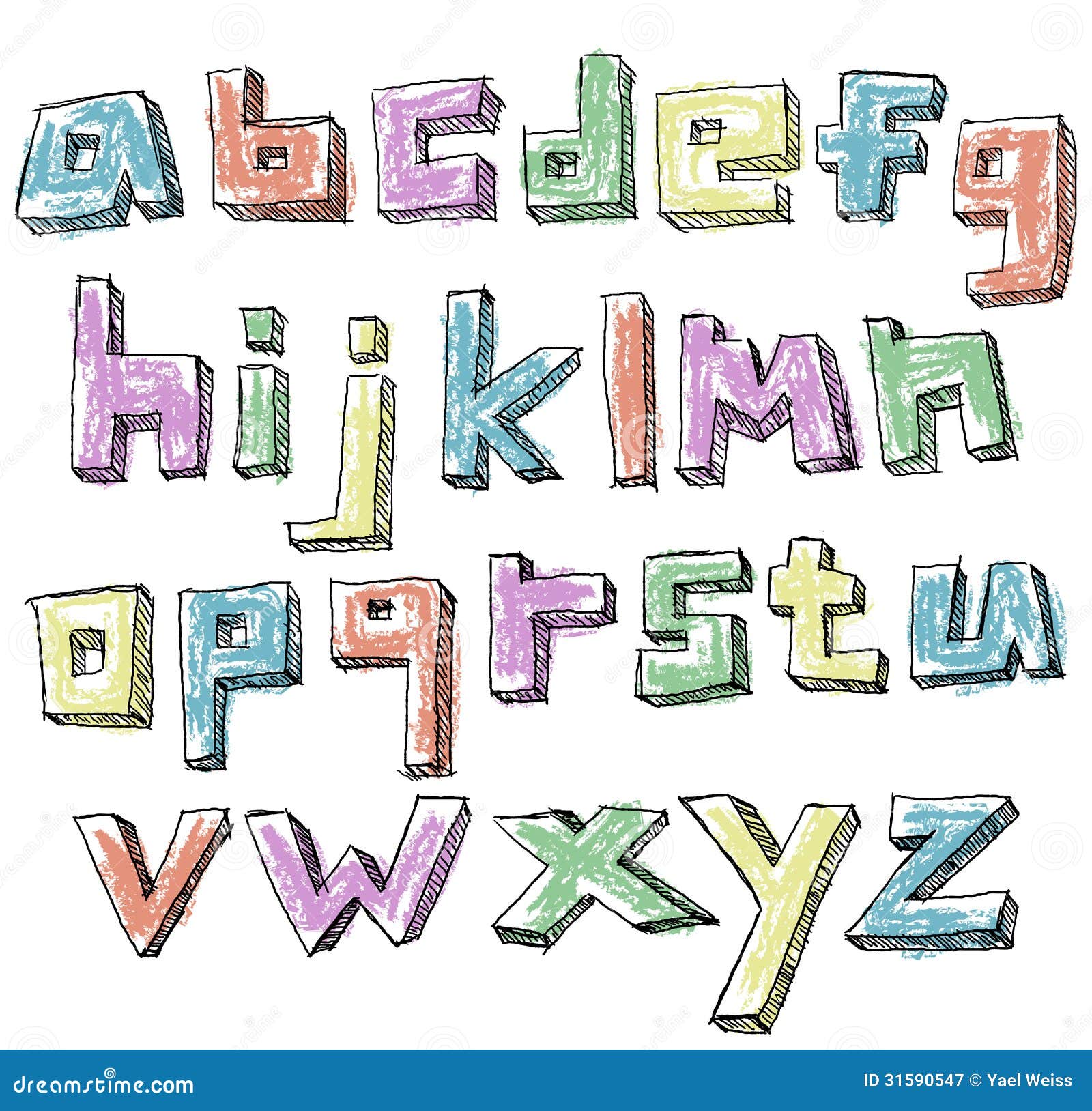 Colorful Sketchy Hand Drawn Lower Case Alphabet Stock Vector ...