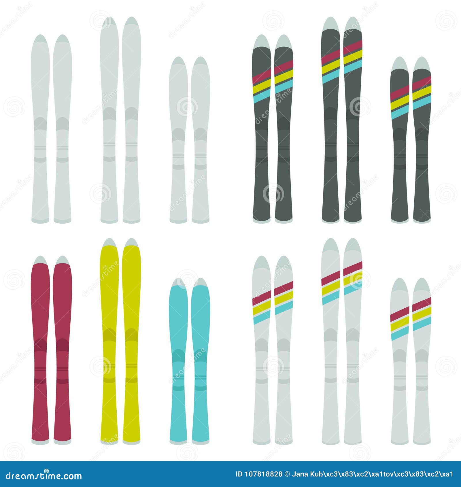 Colorful skis set stock vector. Illustration of leisure - 107818828