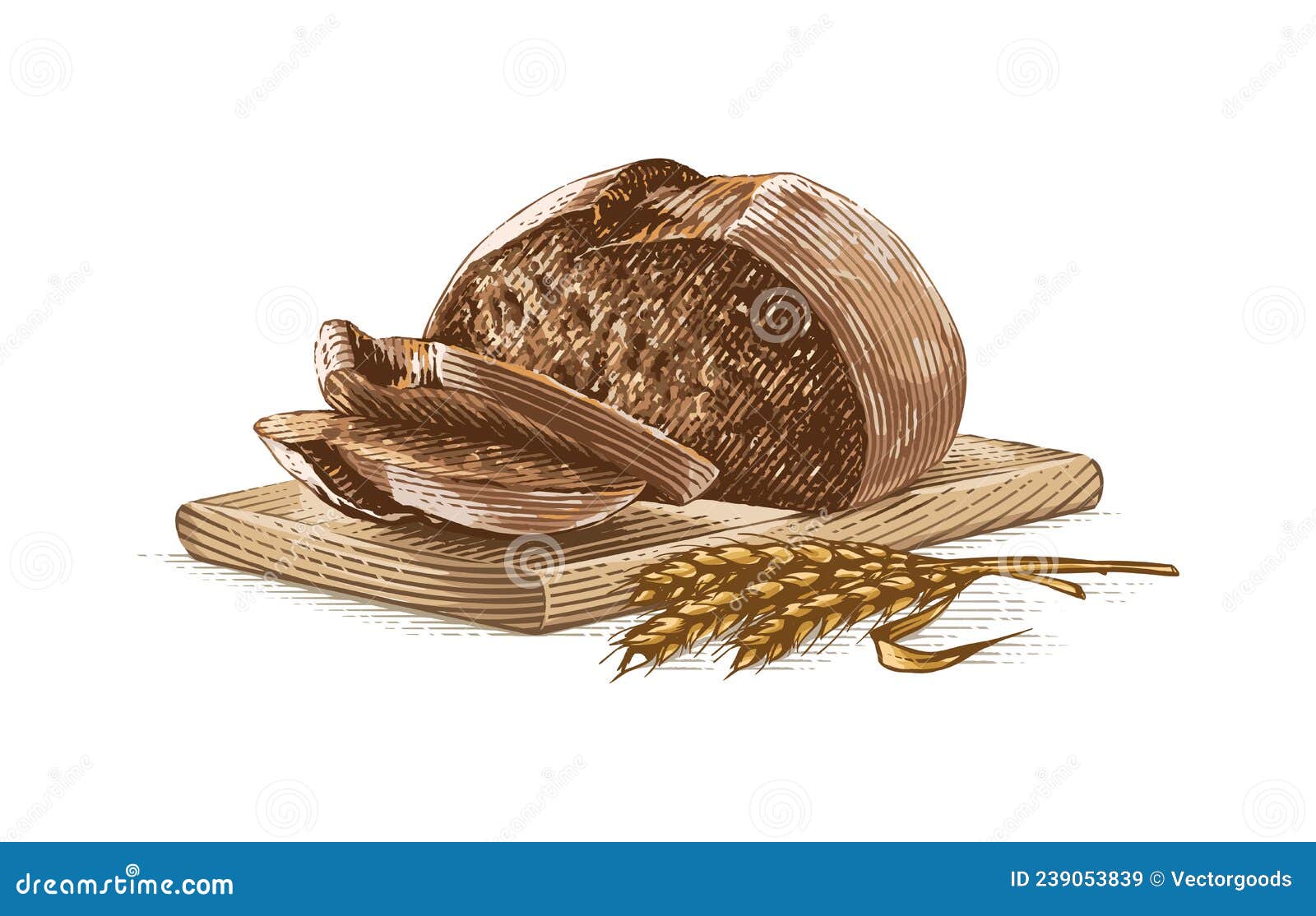 Colorful Sliced Bread Composition Hand Drawing Sketch Engraving ...