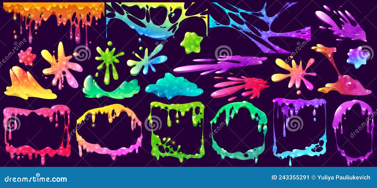 Colorful Slime Set. Glossy Goo Dirty Mucus, Paint Drip, Bright Toxic ...