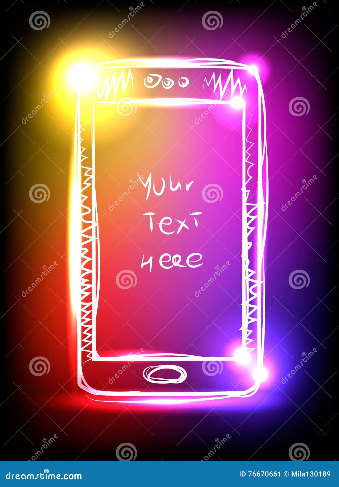 Colorful Smartphone with Neon Lights on Black Background Stock Vector ...