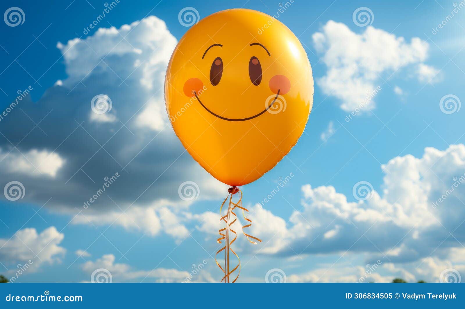 A Colorful Smiley Face Balloon Floating in the Serene Blue Sky Stock ...