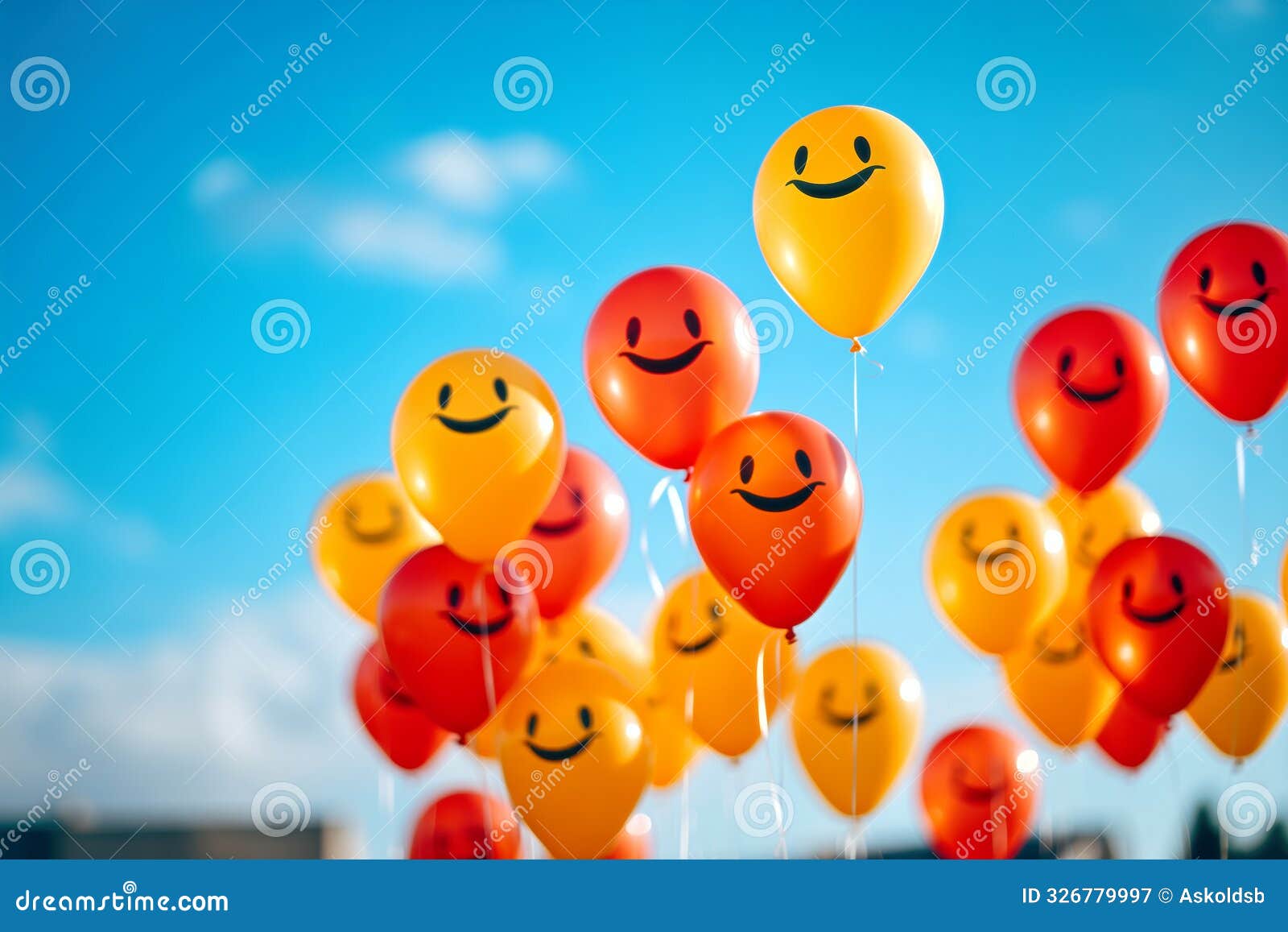 Colorful Smiley Face Balloons Floating in a Sunny Sky Stock ...