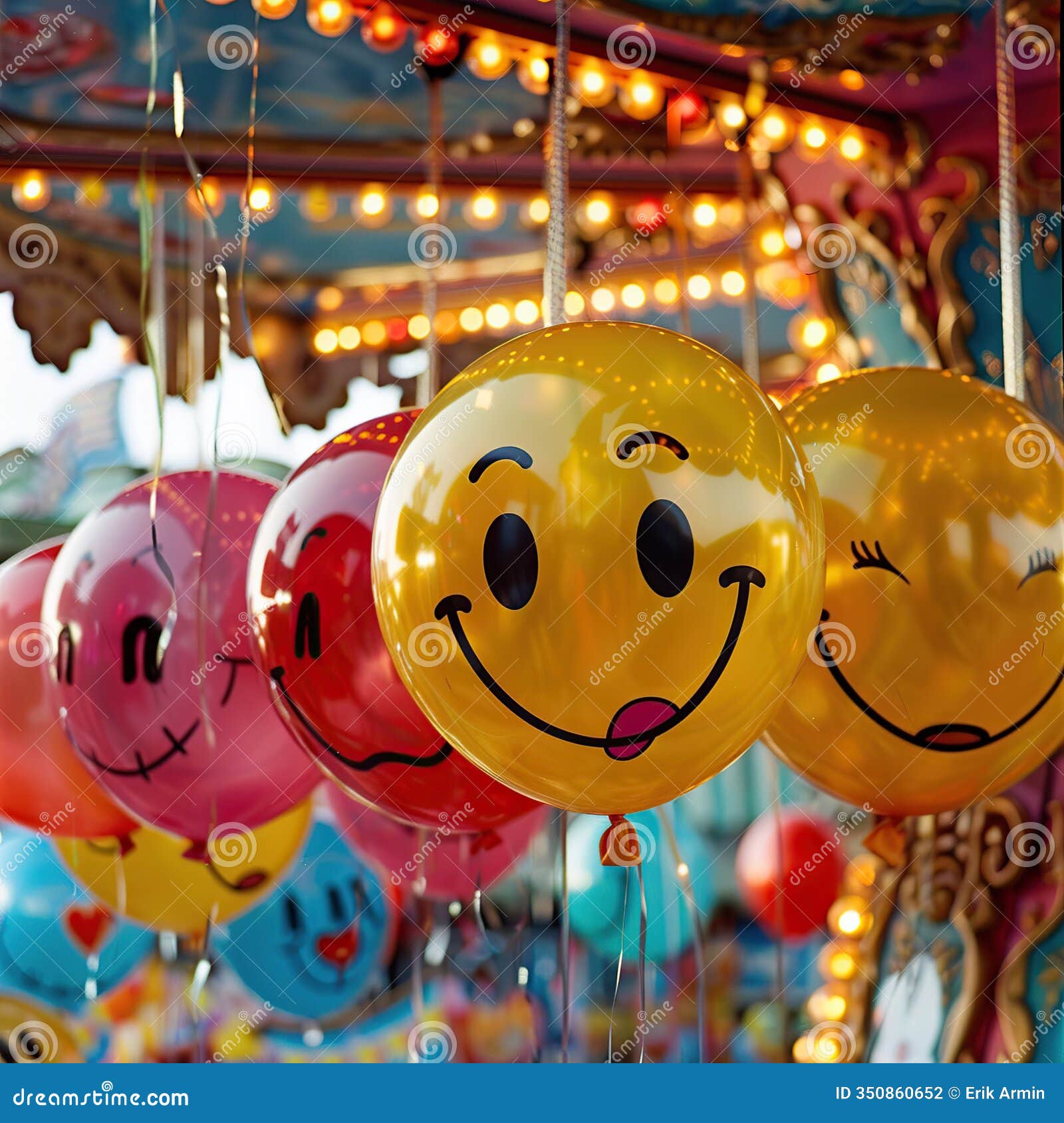 Colorful Smiley Face Balloons at a Funfair Stock Illustration ...