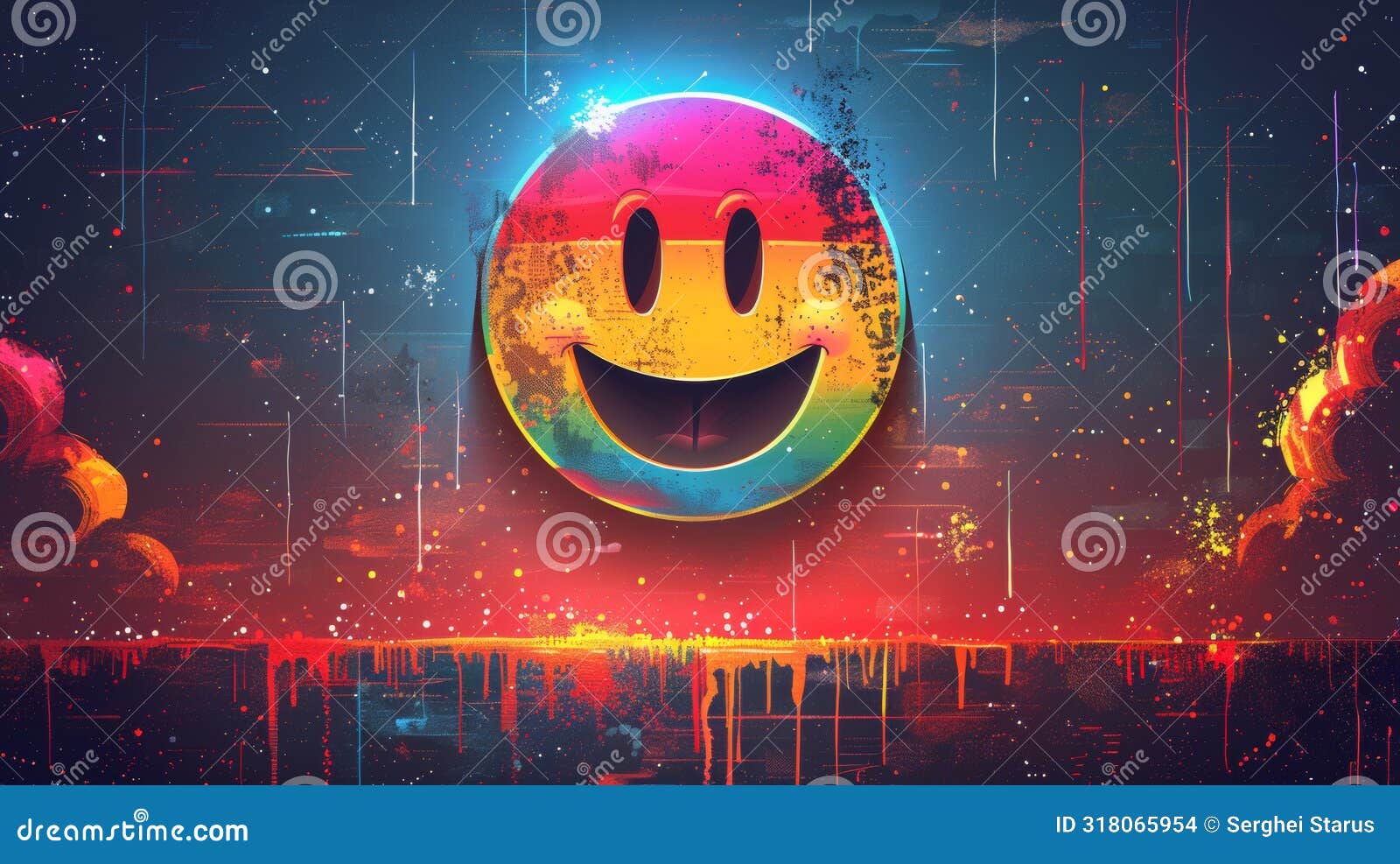 A Colorful Smiley Face Painted on a Dark Background, AI Stock Photo ...