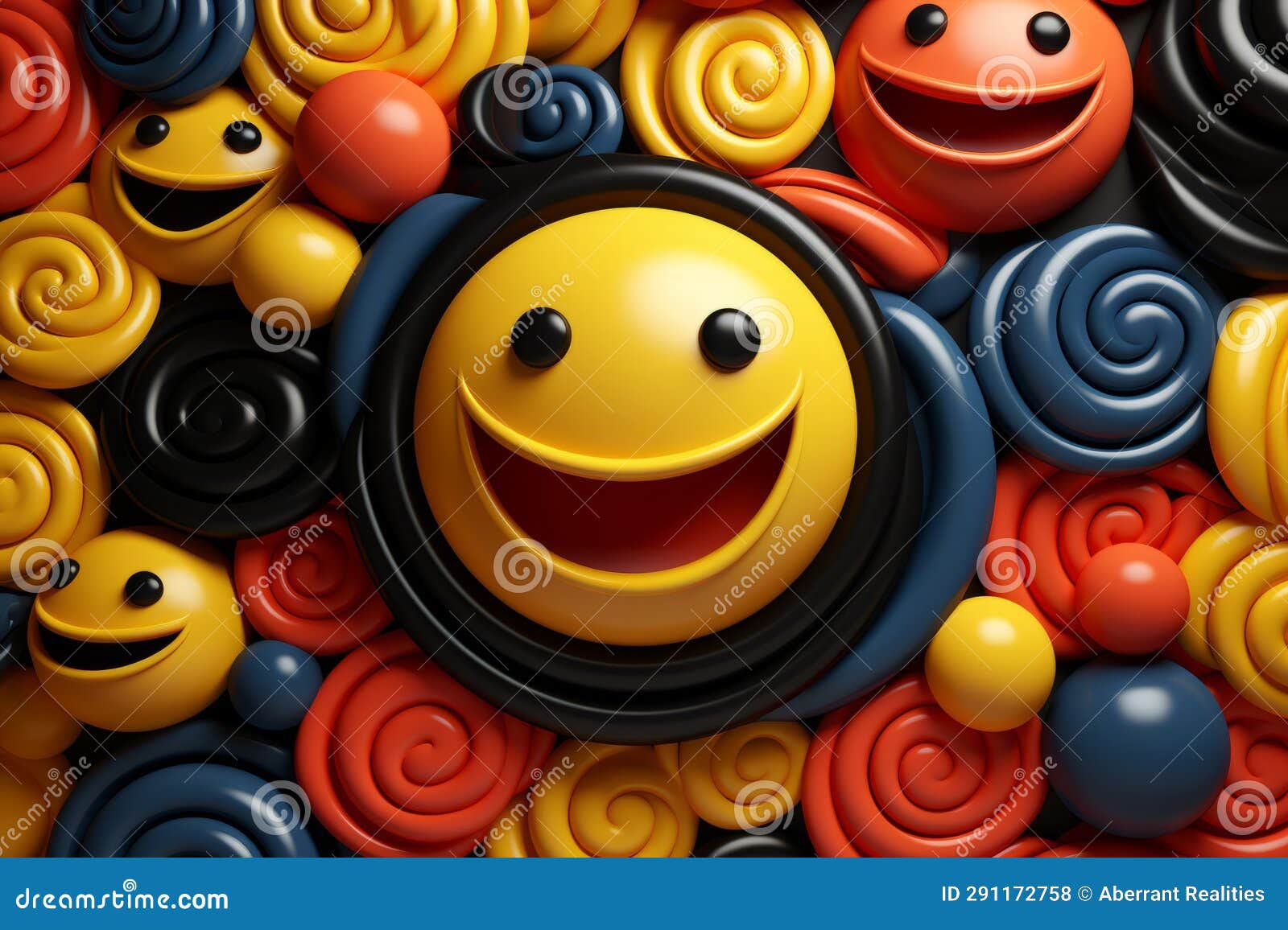 A Colorful Smiley Face Surrounded by Many Colorful Swirls Stock ...