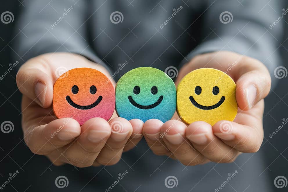 Colorful Smiley Faces in Hands Symbolize Positivity and Support Stock Photo - Image of ...