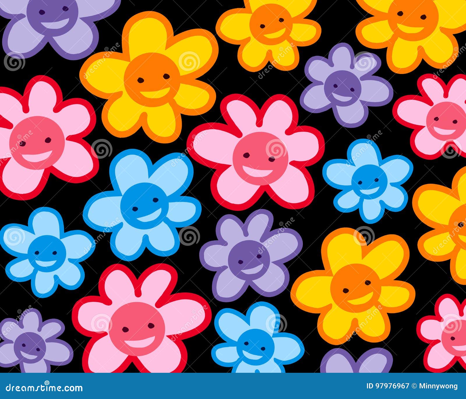 Colorful Smiling Flowers Pattern Stock Illustration - Illustration of ...