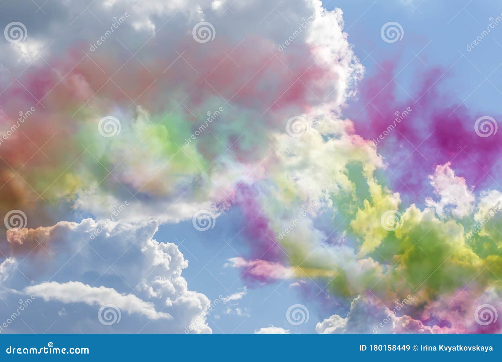 Colorful Smoke in Blue Sky with Clouds Stock Image - Image of view ...
