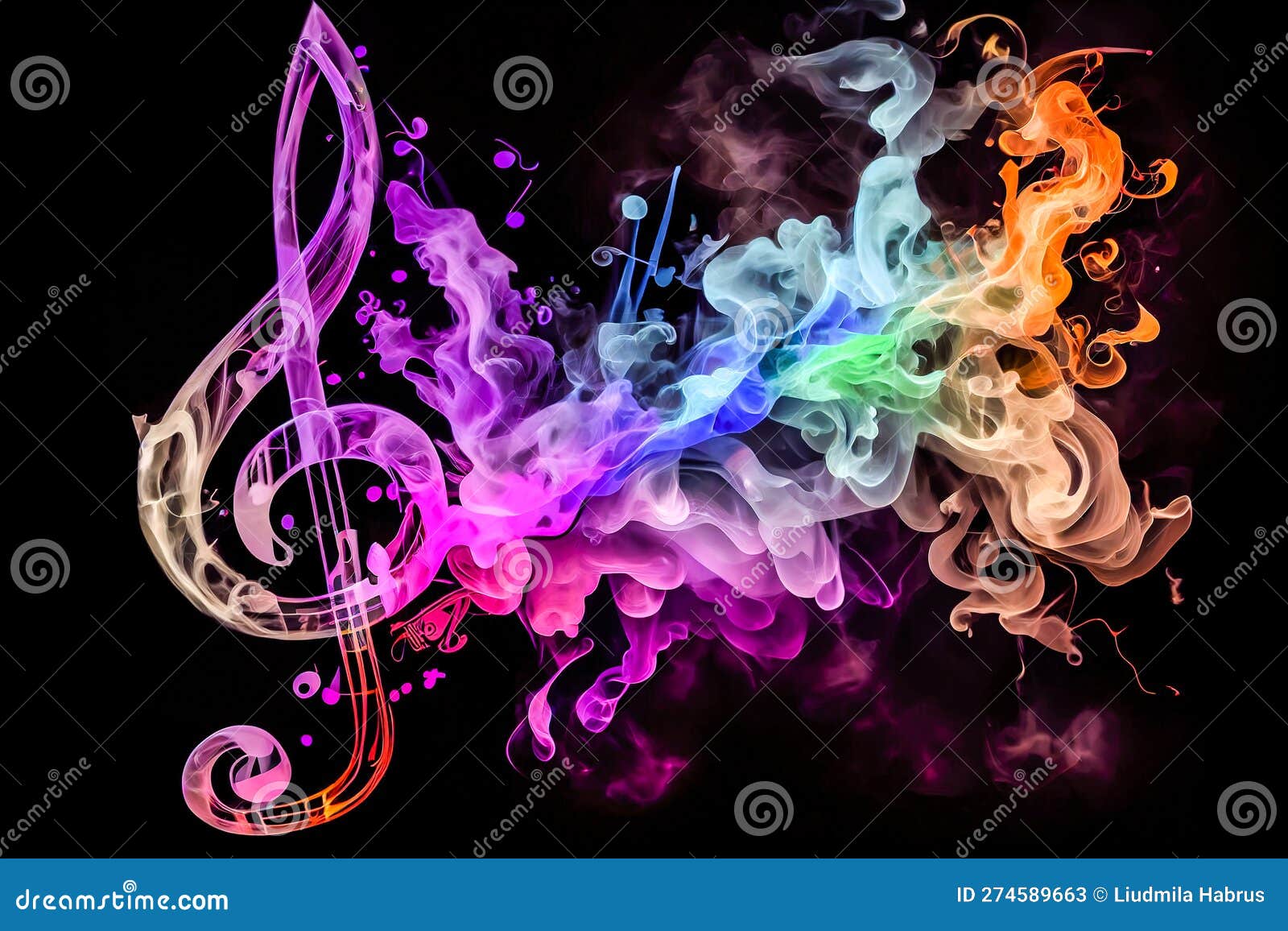 Colorful Smoke in the Form of Musical Notes. Generative AI, Generative ...