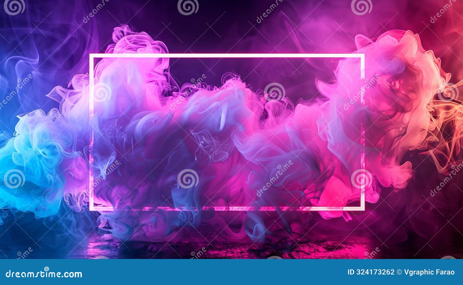 Colorful Smoke with Neon Rectangle Frame, Abstract Background. Creative ...