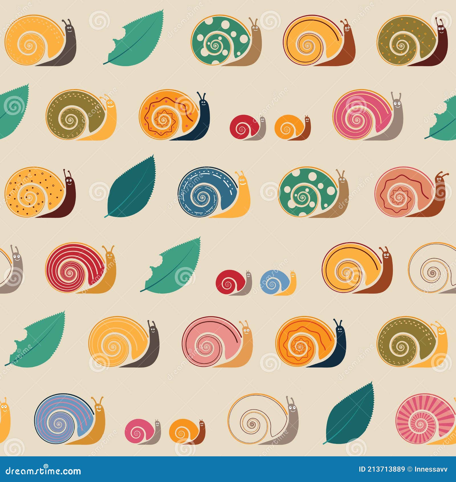 Colorful Snails Seamless Pattern. Stock Vector - Illustration of ...