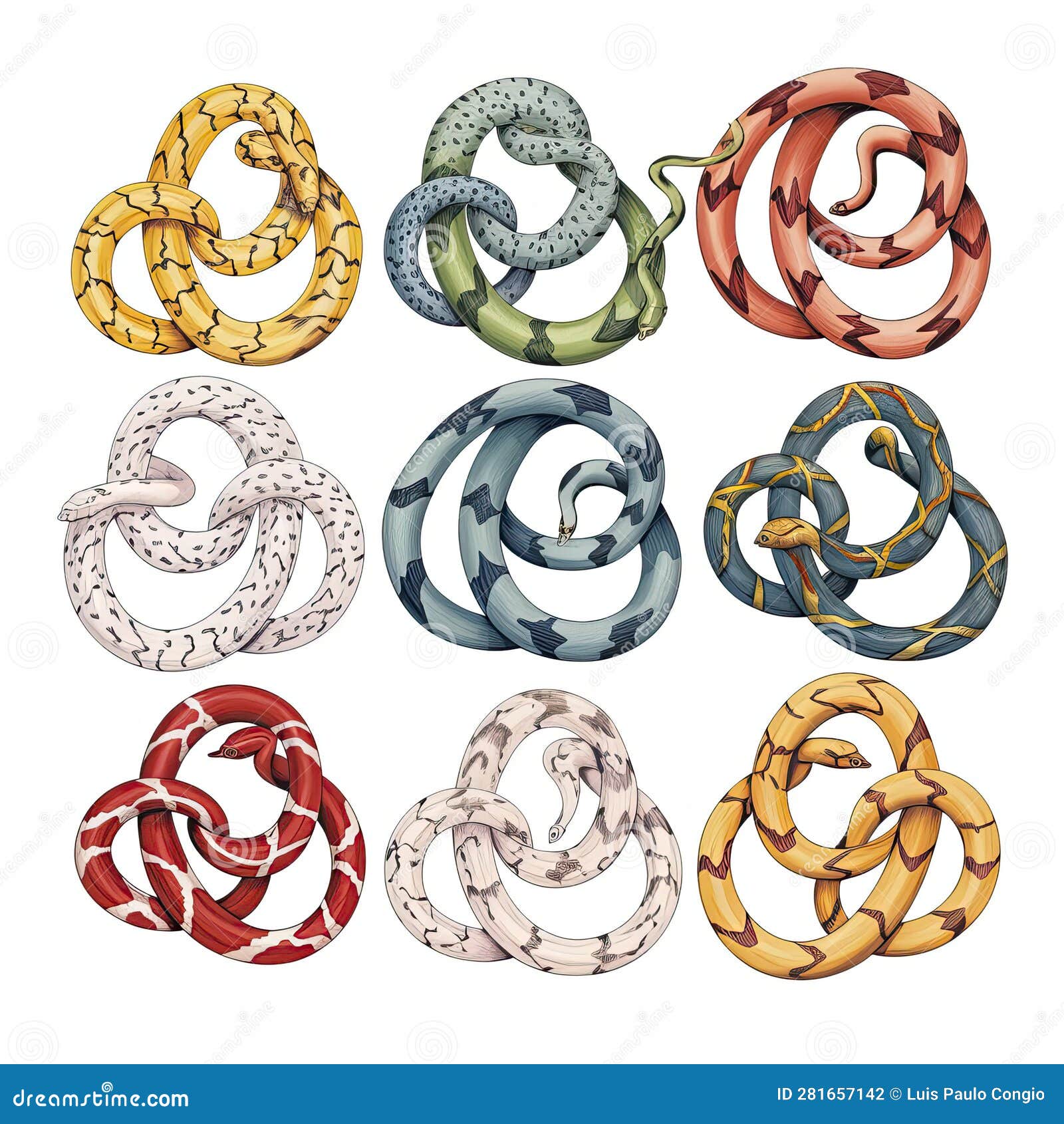 Colorful snakes stock illustration. Illustration of decoration - 281657142