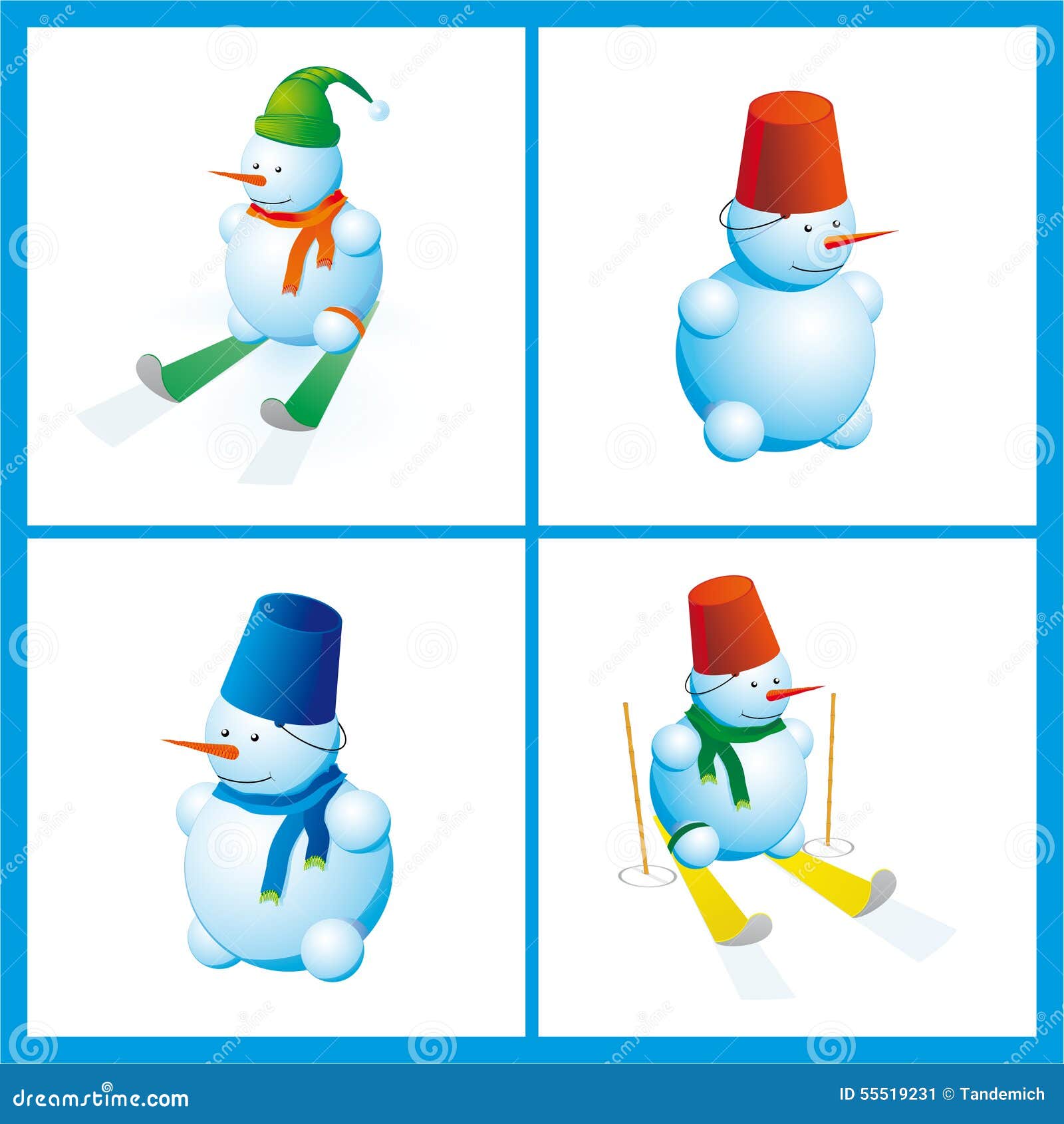 Colorful snowman set stock illustration. Illustration of smile - 55519231