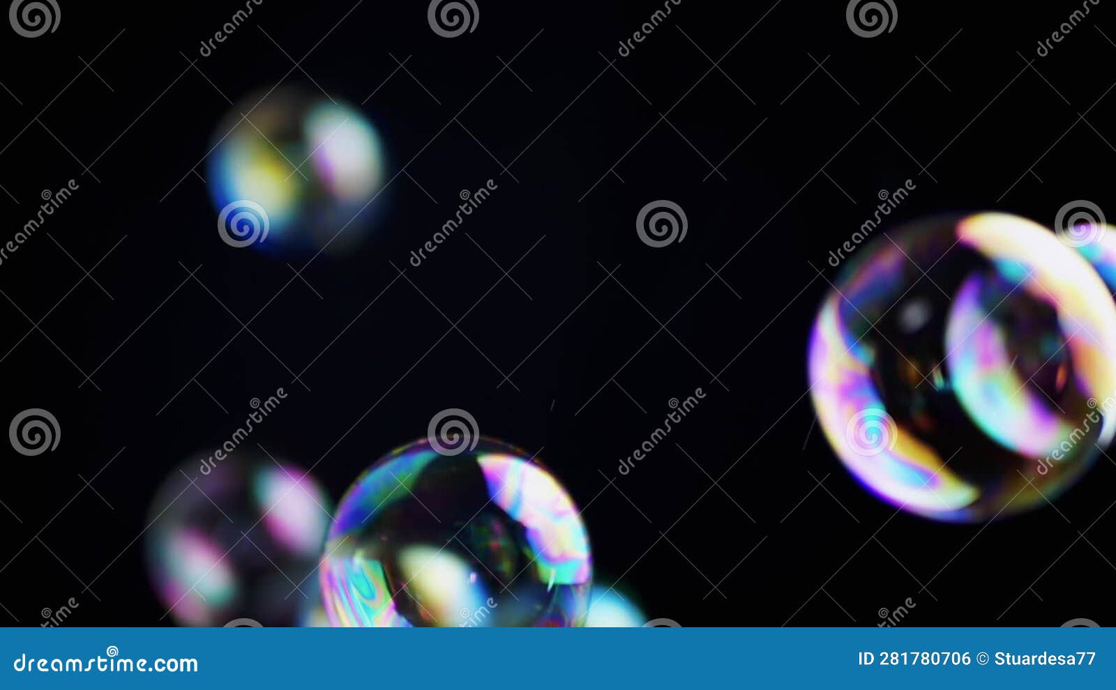 Colorful Soap Bubbles Fly in an Empty Space on Isolated Black ...