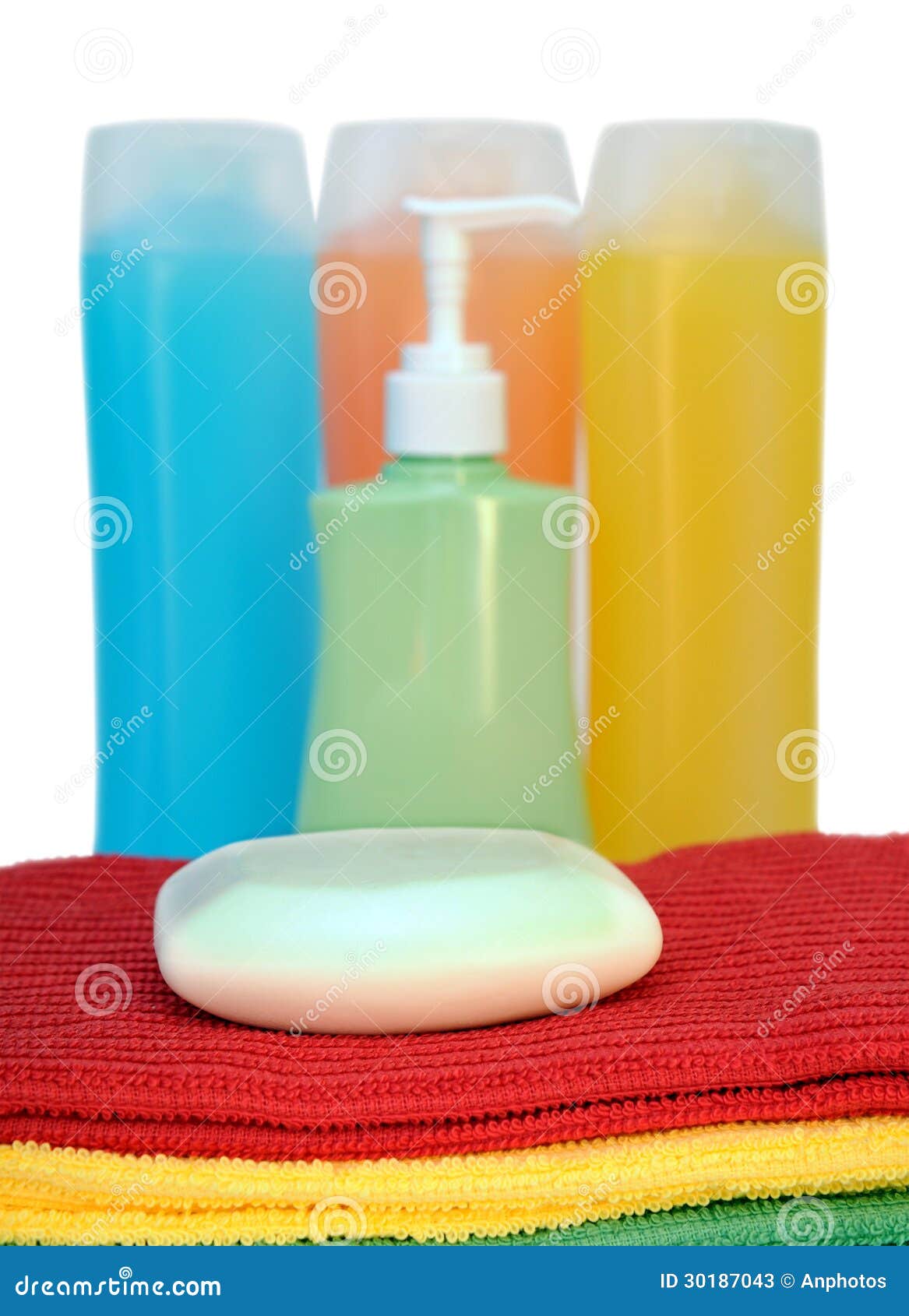 Soap, shampoo, and towel stock image. Image of soap, clothing - 30187043