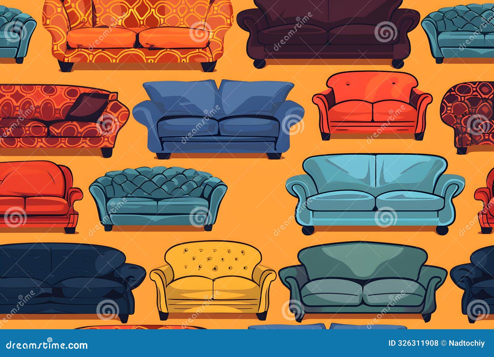 Colorful Sofa Collection with Various Designs and Styles Stock Photo ...