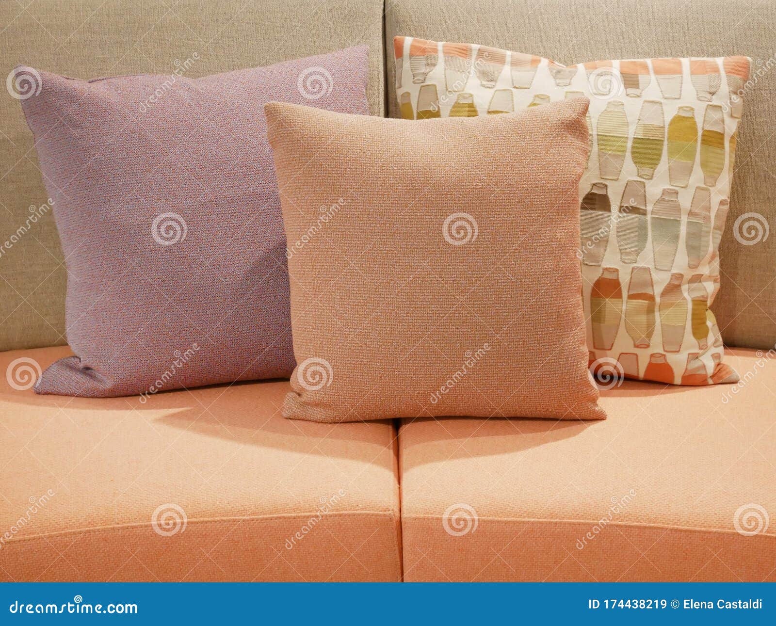 Colorful Sofa with Cushions Stock Image - Image of cushion, room: 174438219