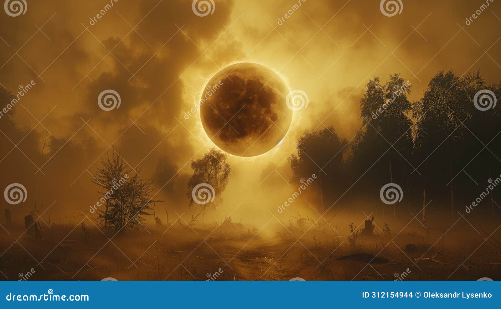 Colorful Solar Eclipse Beautiful Landscape Stock Illustration ...