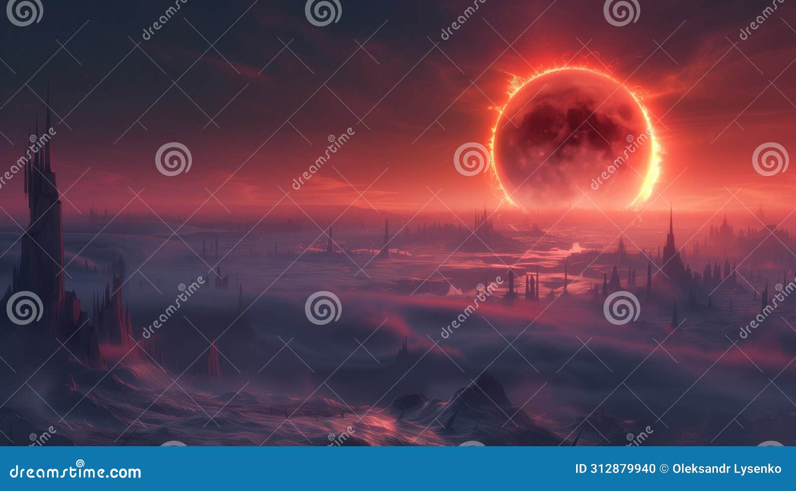 Colorful Solar Eclipse Beautiful Landscape Stock Illustration ...
